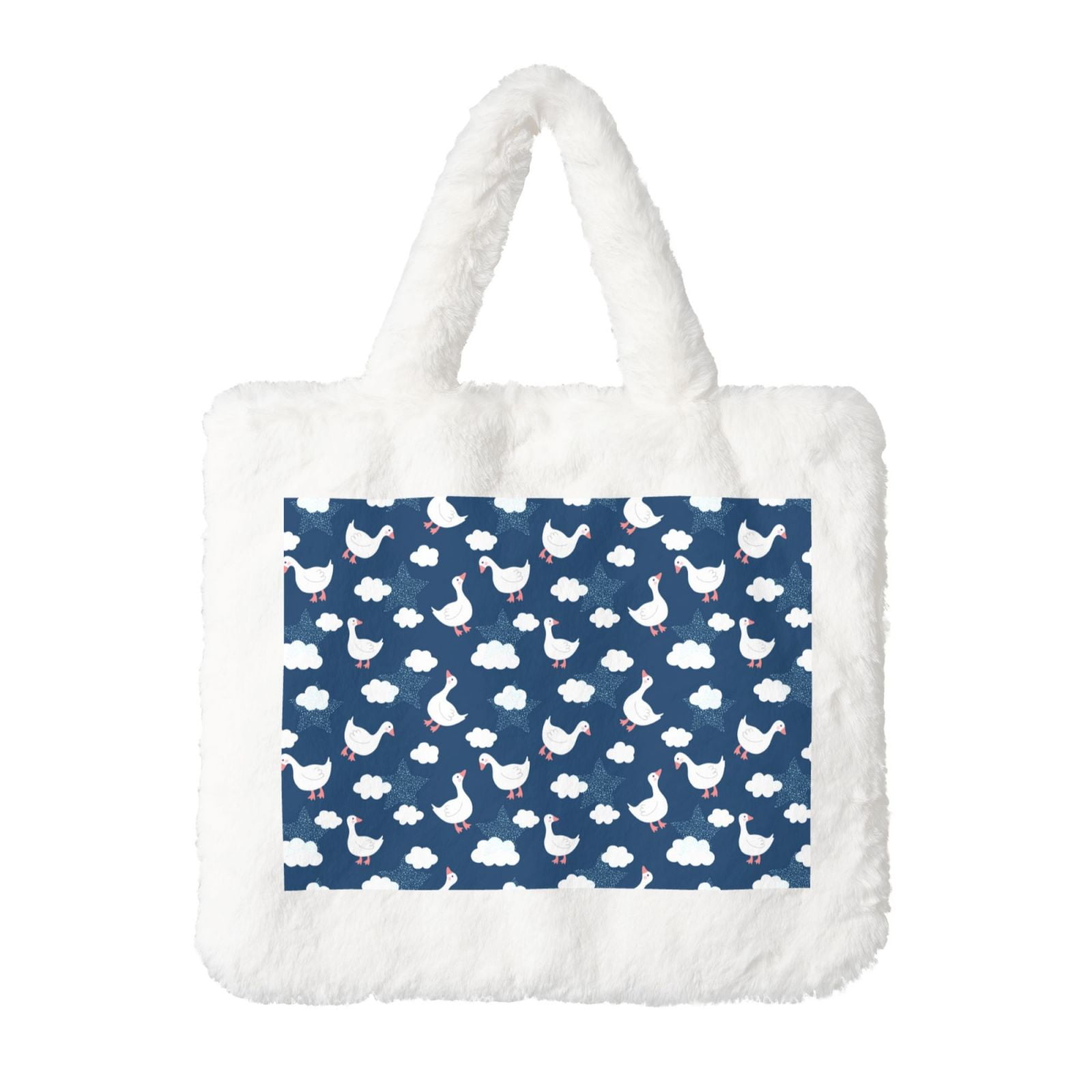 Cauagu Cute Goose On Blue Sky Pattern Women's Plush Tote Bag,Soft ...