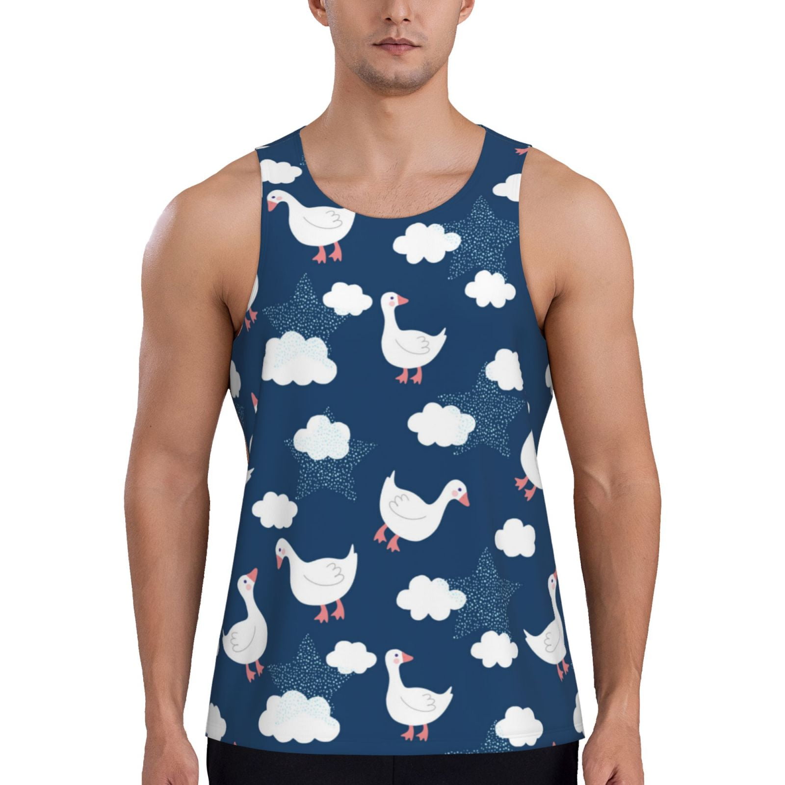 Cauagu Cute Goose On Blue Sky Print Men's Sleeveless Muscle Shirts,Tank ...