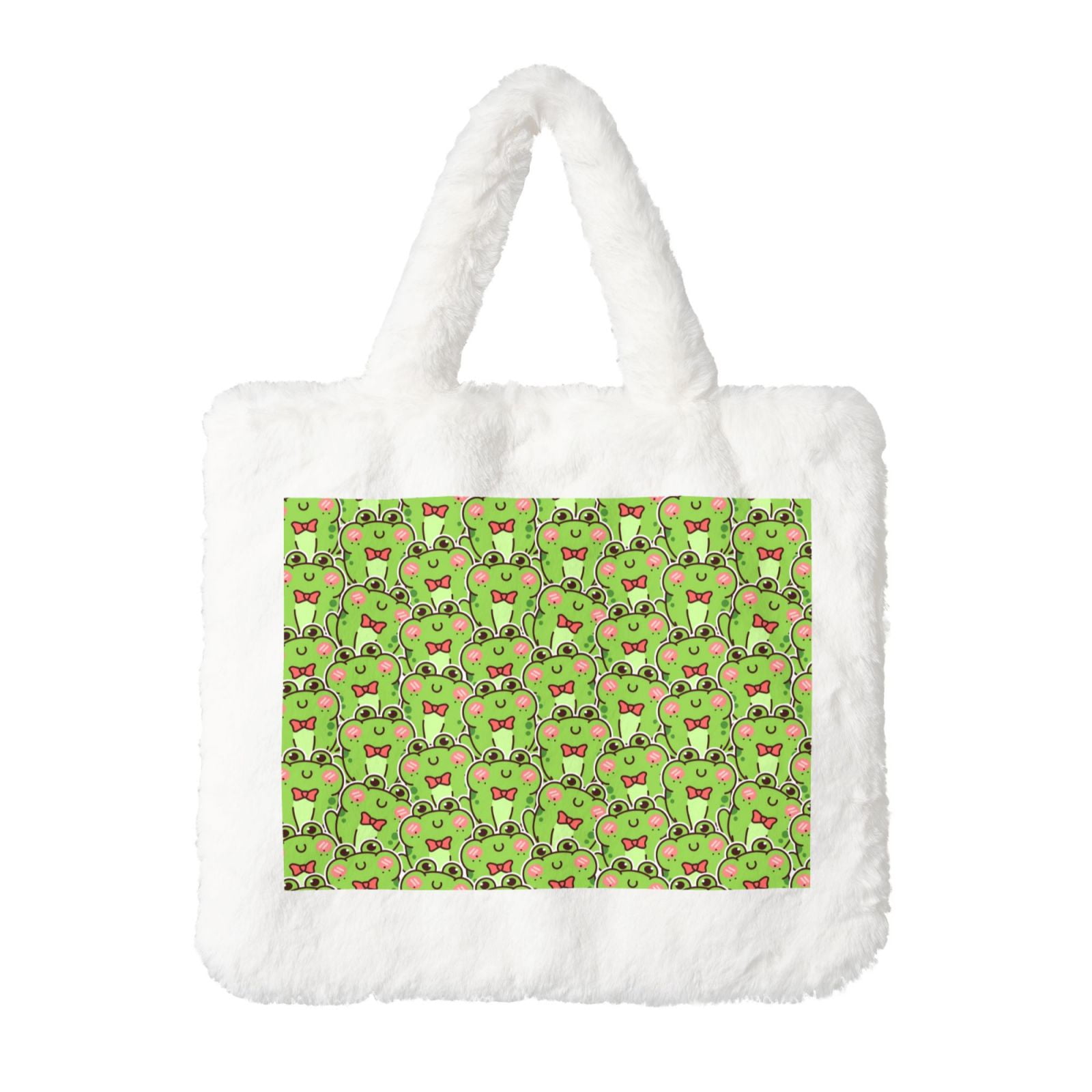 Cauagu Cute Green Frog Pattern Women's Plush Tote Bag,Soft Underarm Bag ...