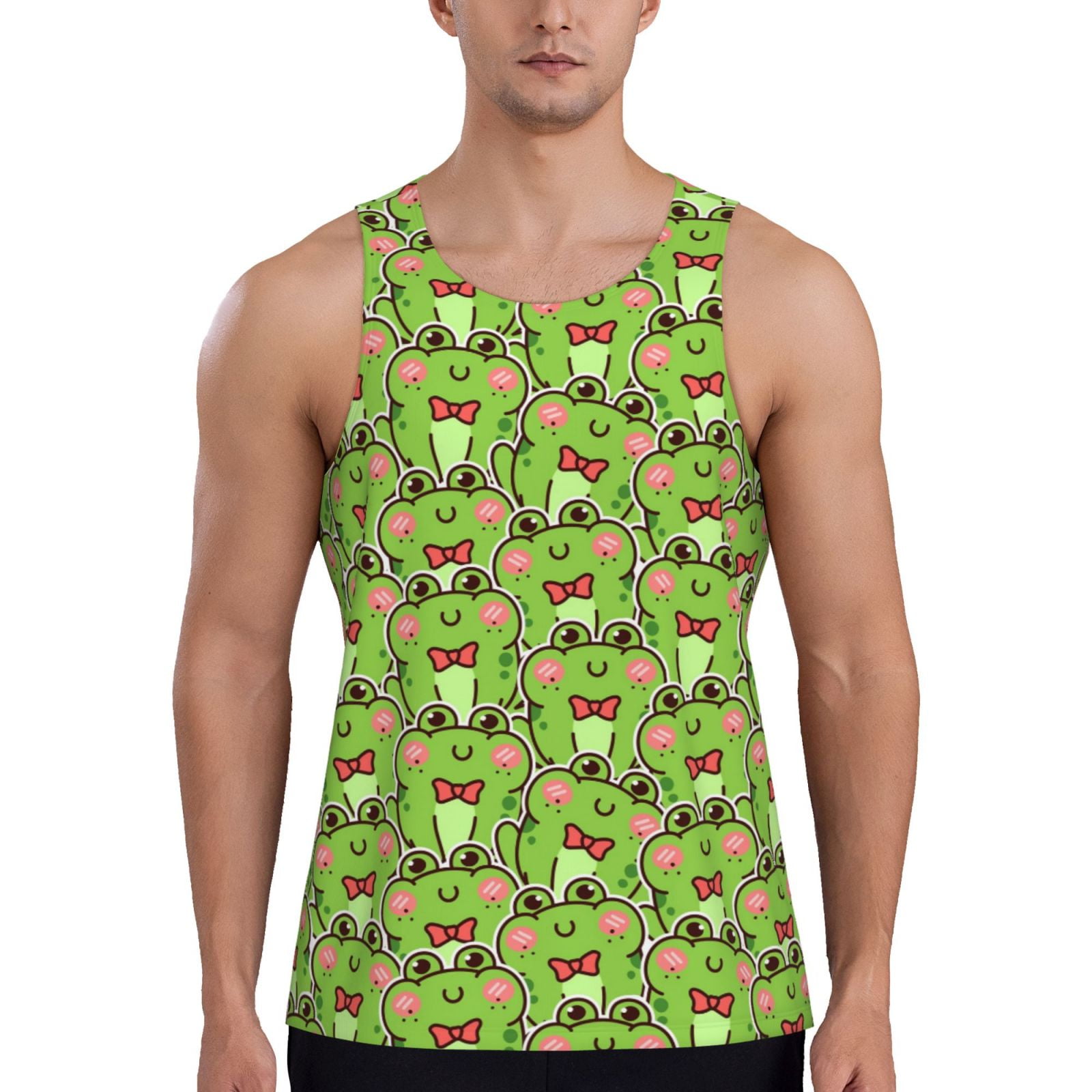 Cauagu Cute Green Frog Print Men's Sleeveless Muscle Shirts,Tank Tops Quick Dry Workout Tank Top ...