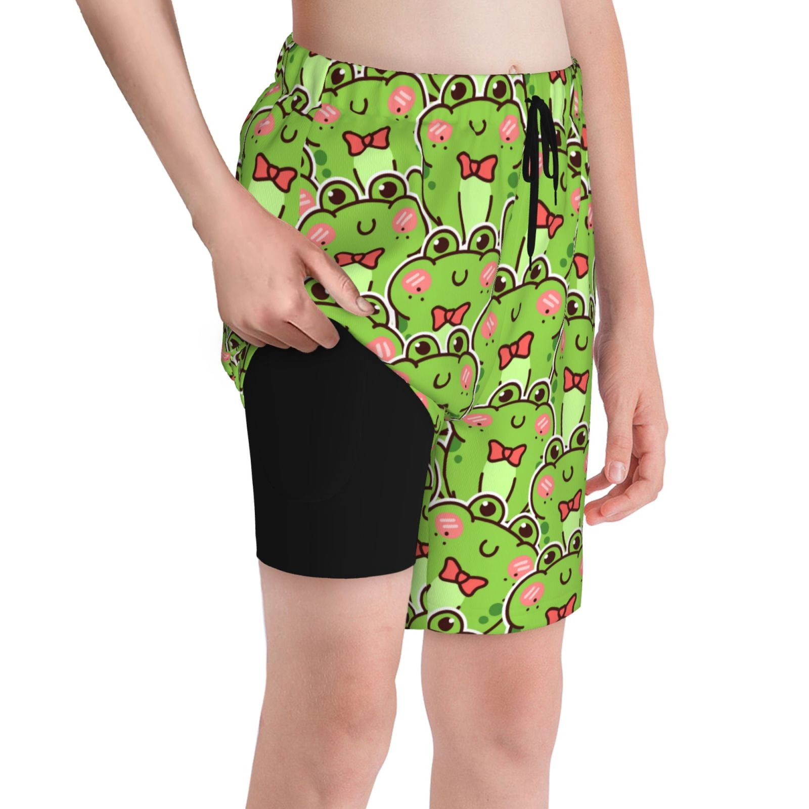 Cauagu Cute Green Frog Print Swim Trunks for Men,Youth Boys Swim Shorts ...