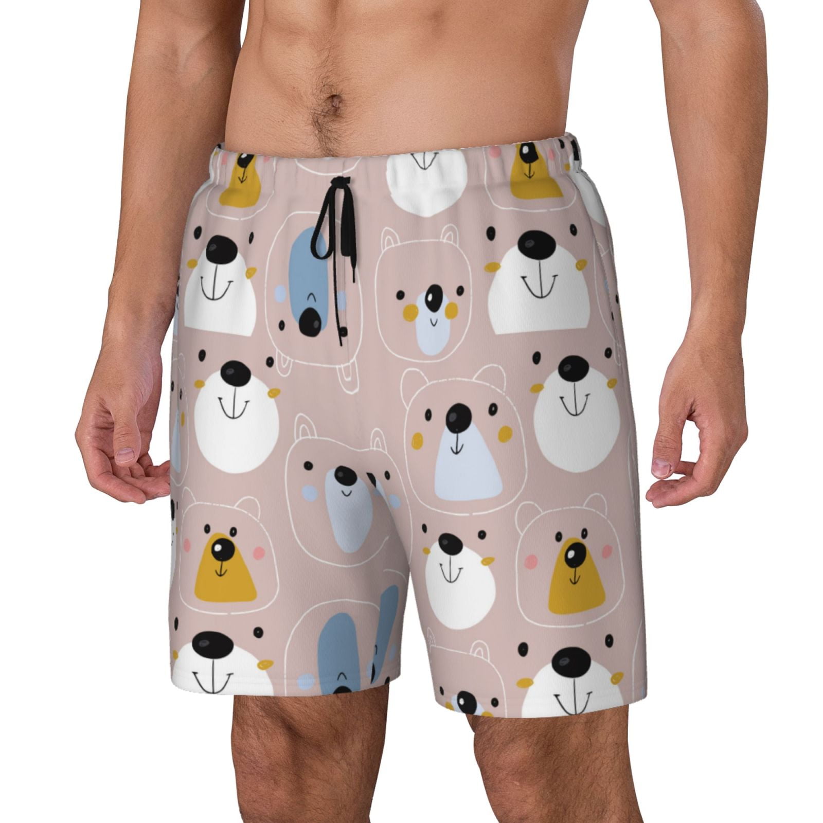 Cauagu Cute Hand Drawn Bear Print Mens Swim Trunks Quick Dry Board ...