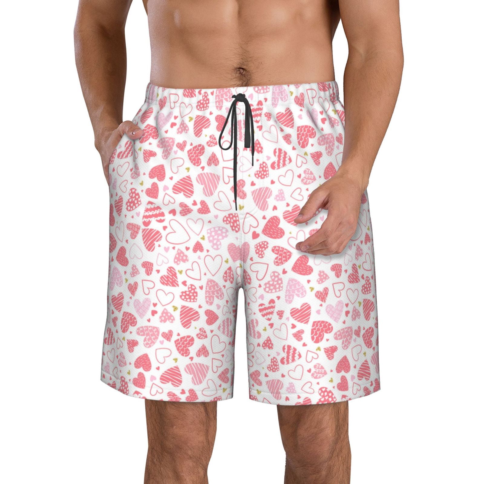 Cauagu Cute Hand Drawn Hearts Print Men's Swim Trunks,Hawaiian Bathing ...