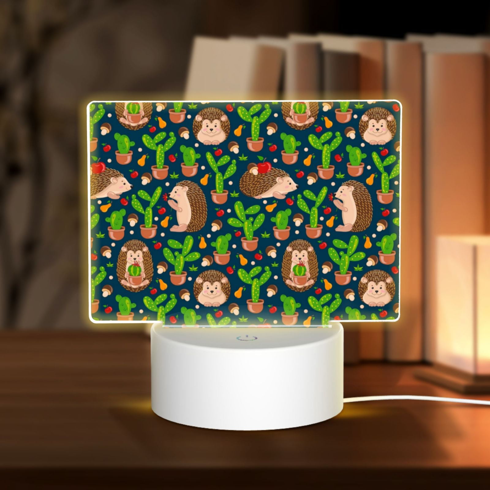 Cauagu Cute Hedgehogs Cactus Blue for Rectangle Acrylic Night Light ...