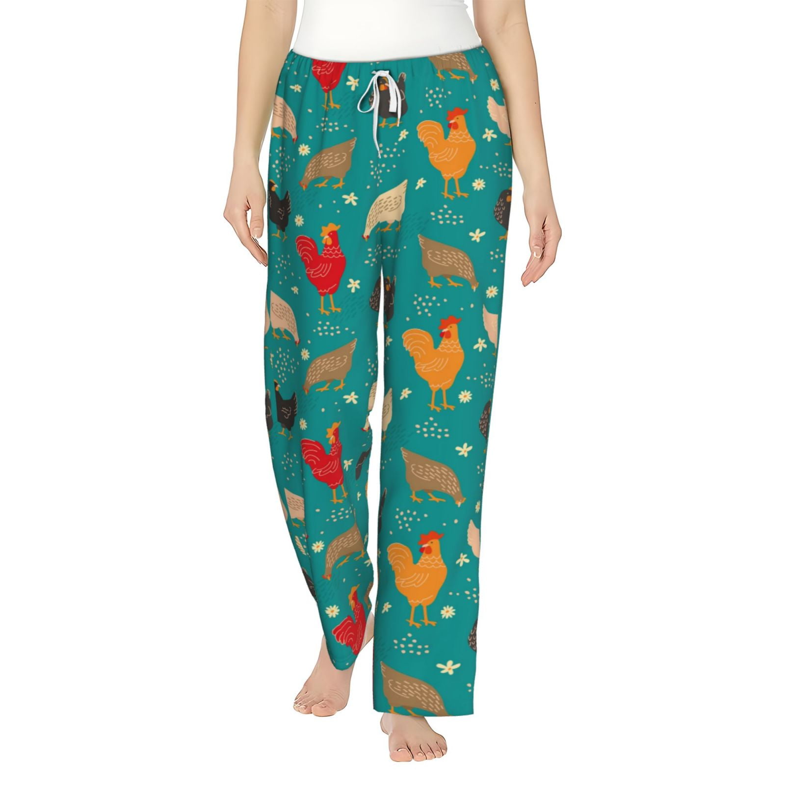 Cauagu Cute Hens And Rooster Pajama Pants for Women Loose Fit Wide Leg ...