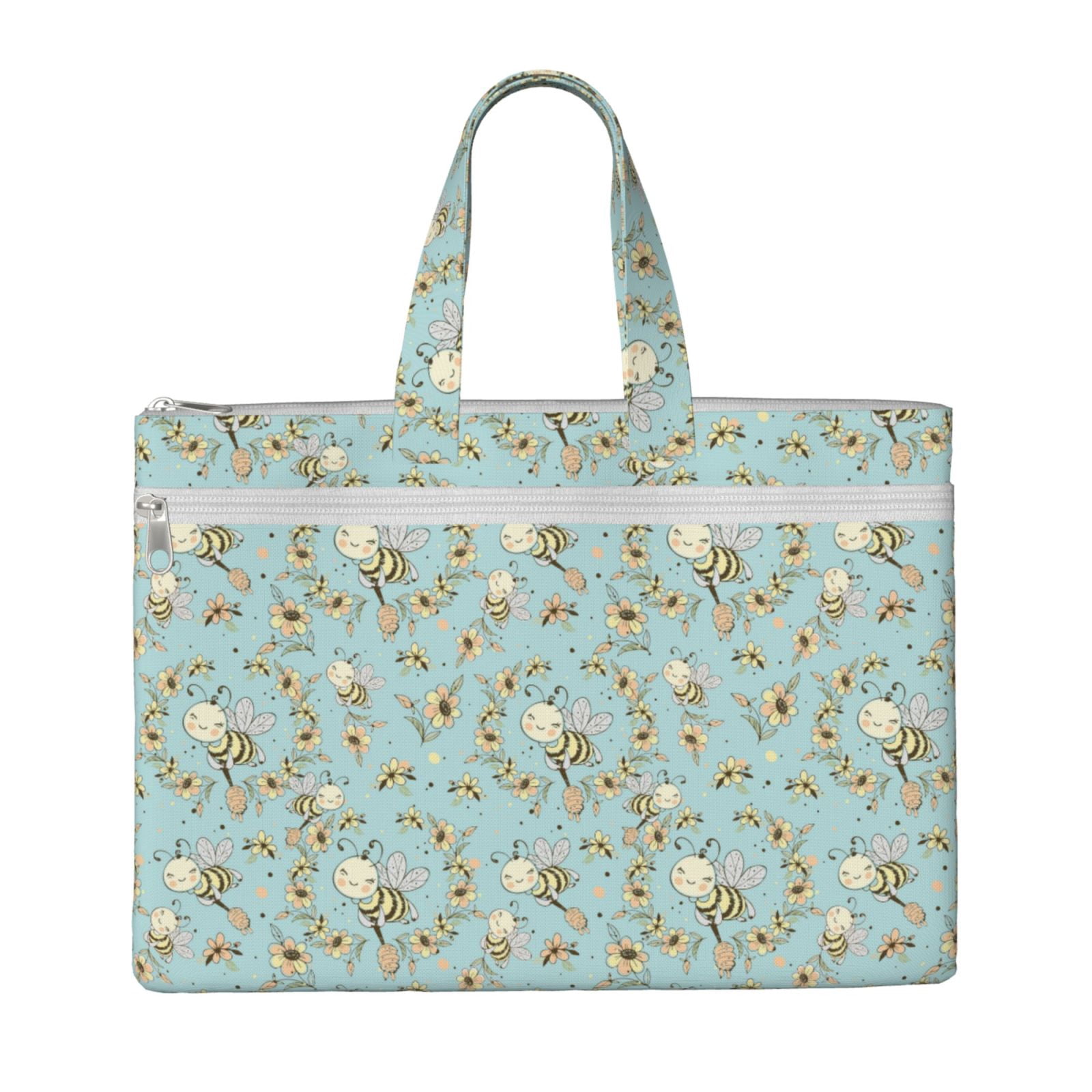 Cauagu Cute Honeybees Pattern Canvas Tote File Bag, Zipper Tote Bag ...