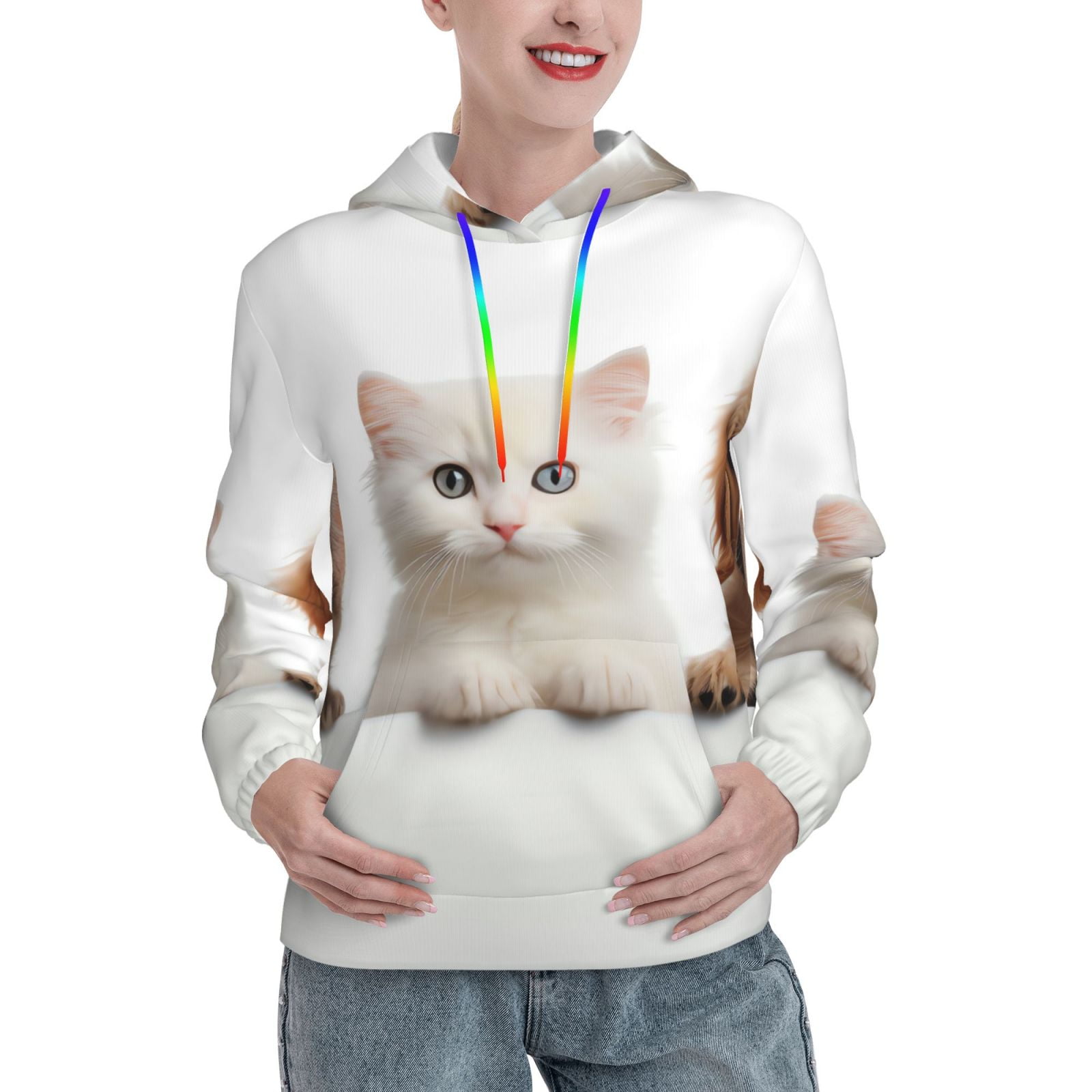 Cauagu Cute Kittens And Puppy for Women's Hooded Sweatshirts Pullover Hoodie for Women Fall ...