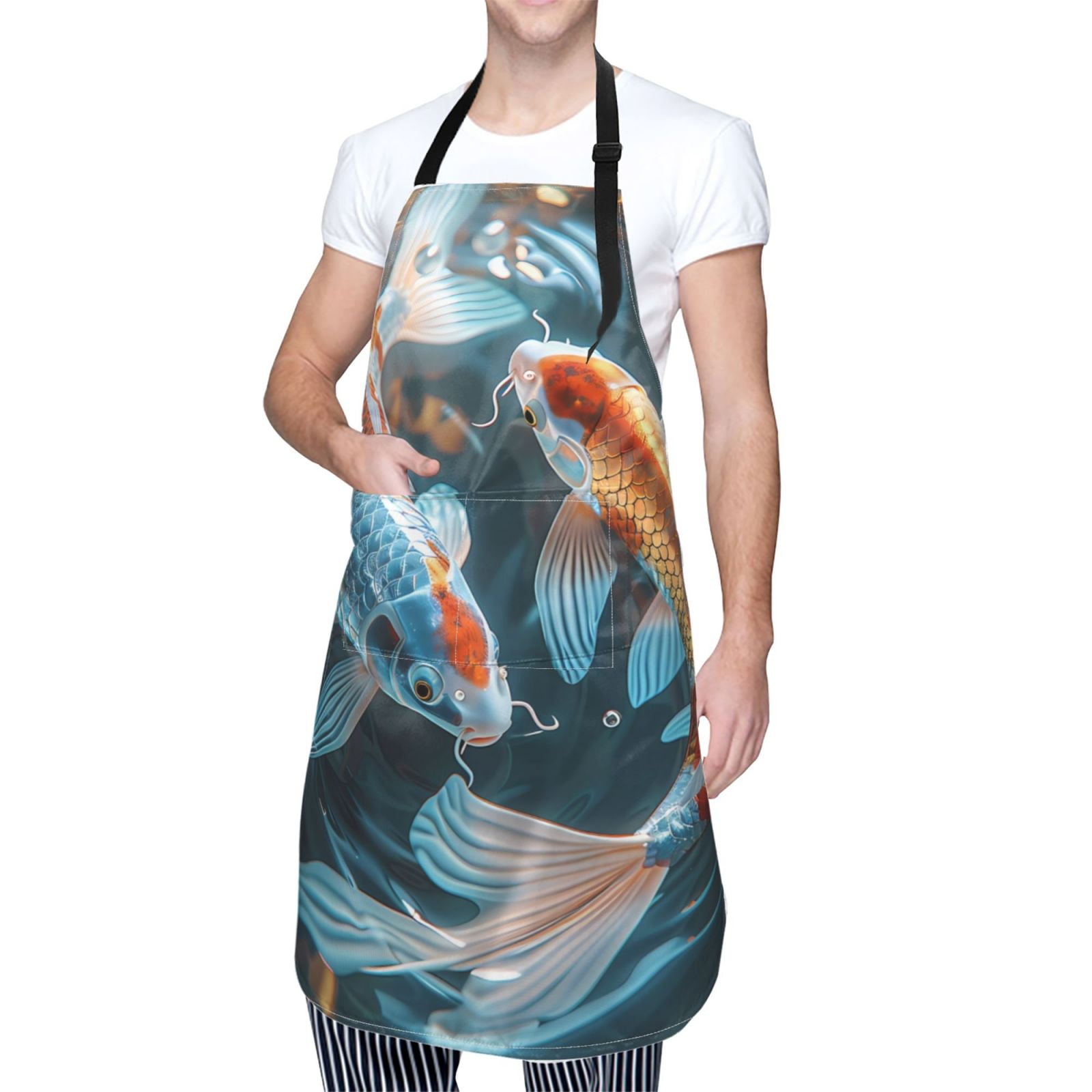 Cauagu Cute Koi Fish Serenity Aprons with Pockets,Waterproof Apron for ...