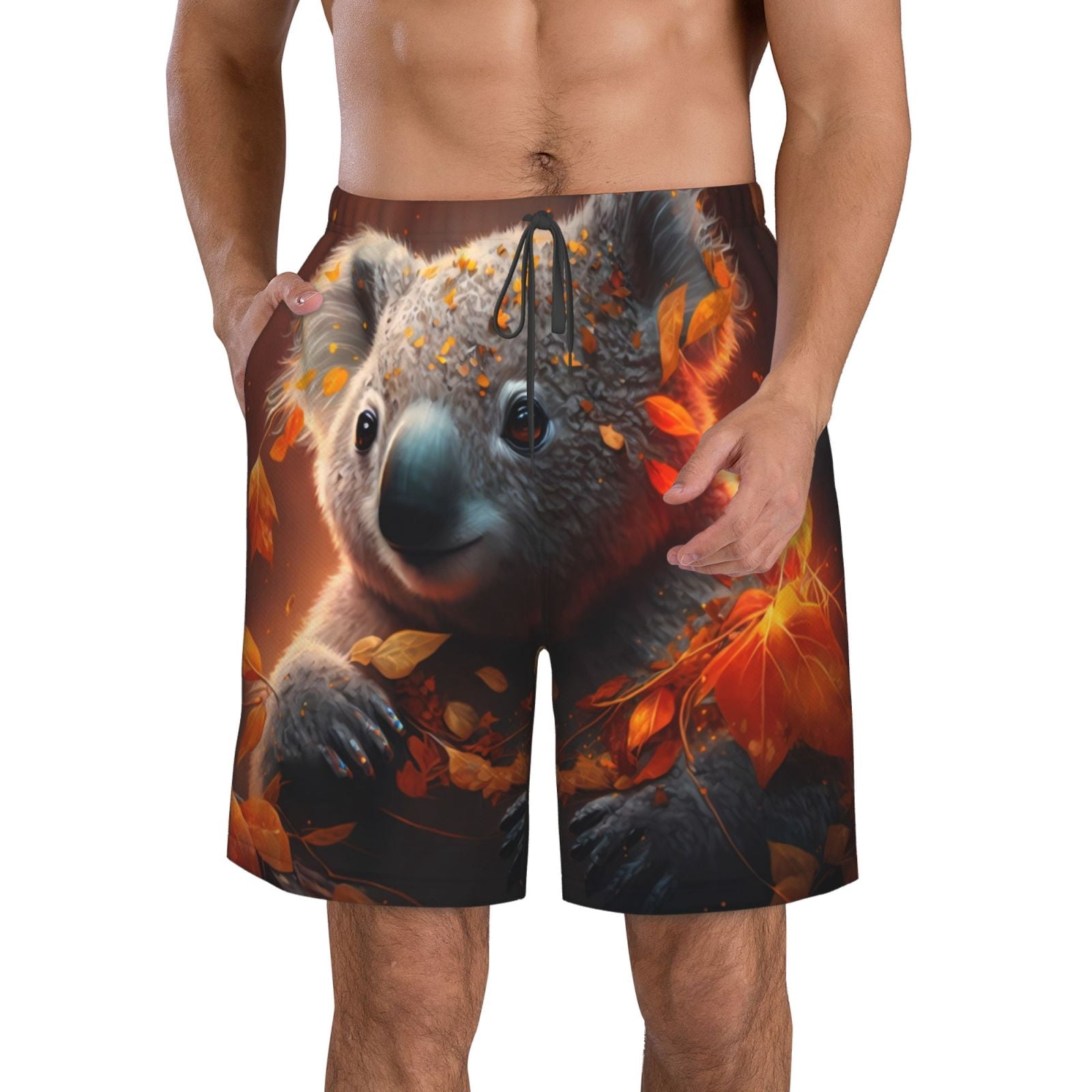 Cauagu Cute Maple Leaf Koala Print Men's Swim Trunks,Hawaiian Bathing ...