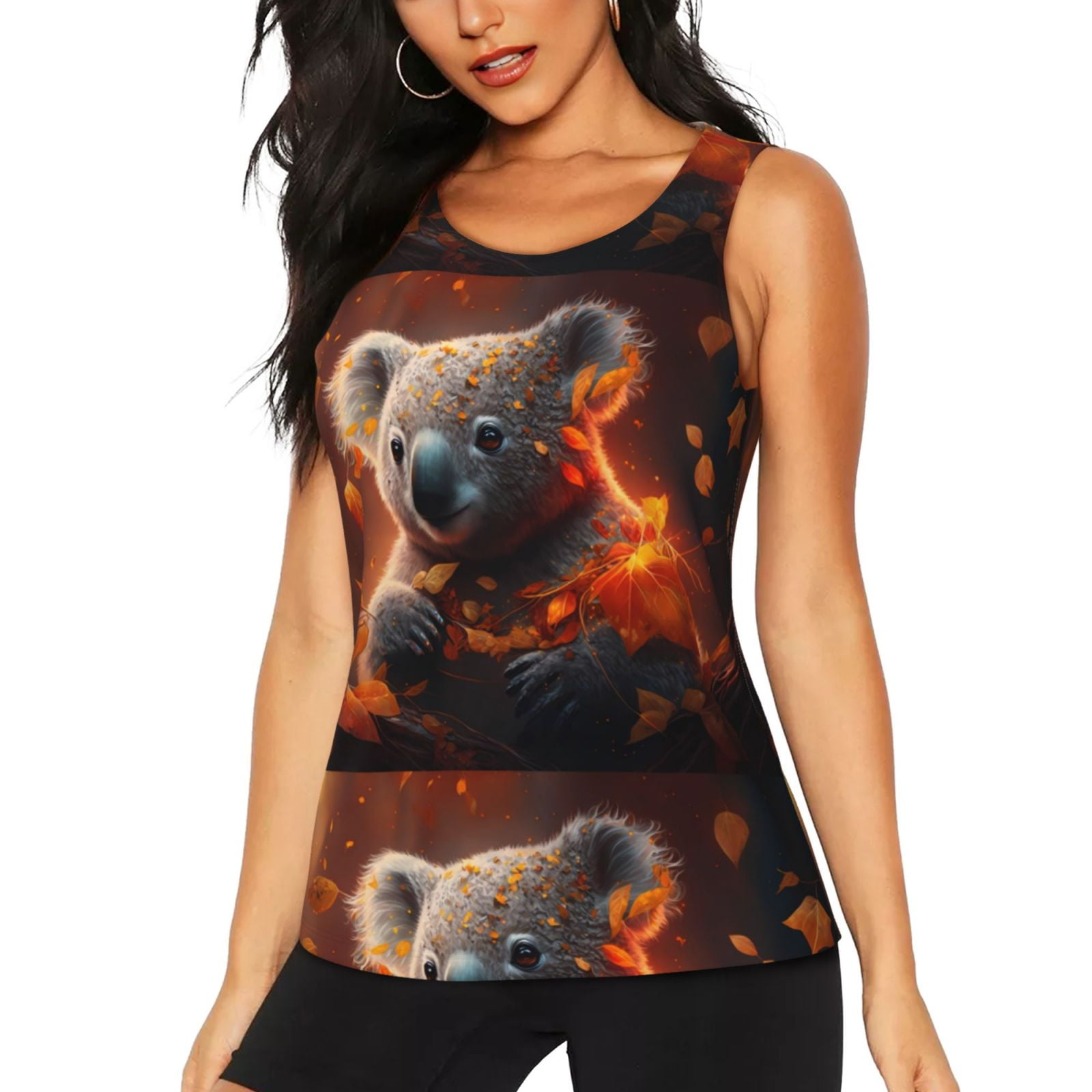 Cauagu Cute Maple Leaf Koala for Women's Workout Tank Tops Sleeveless Running Loose Athletic Top ...