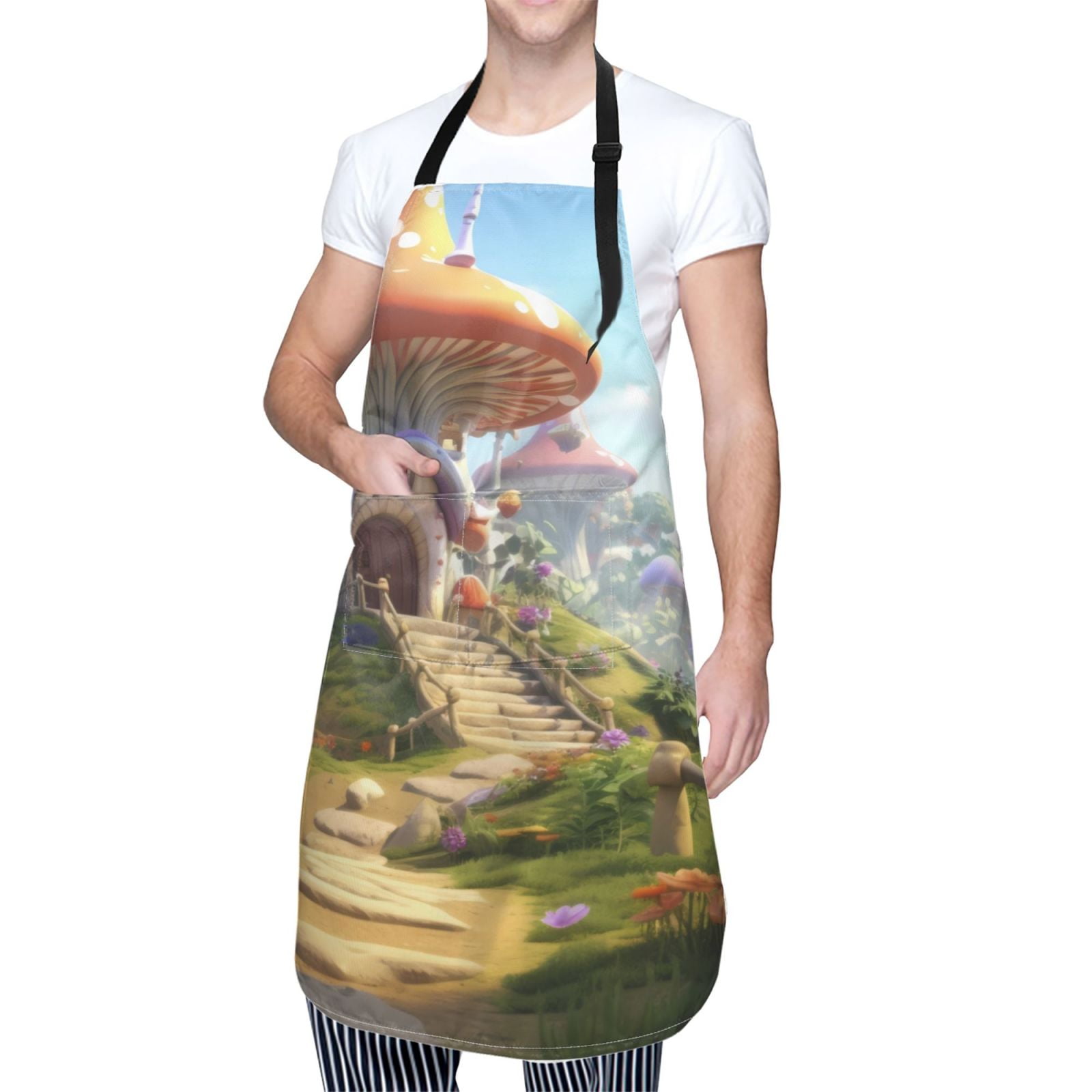 Cauagu Cute Mushroom Town Aprons with Pockets,Waterproof Apron for ...