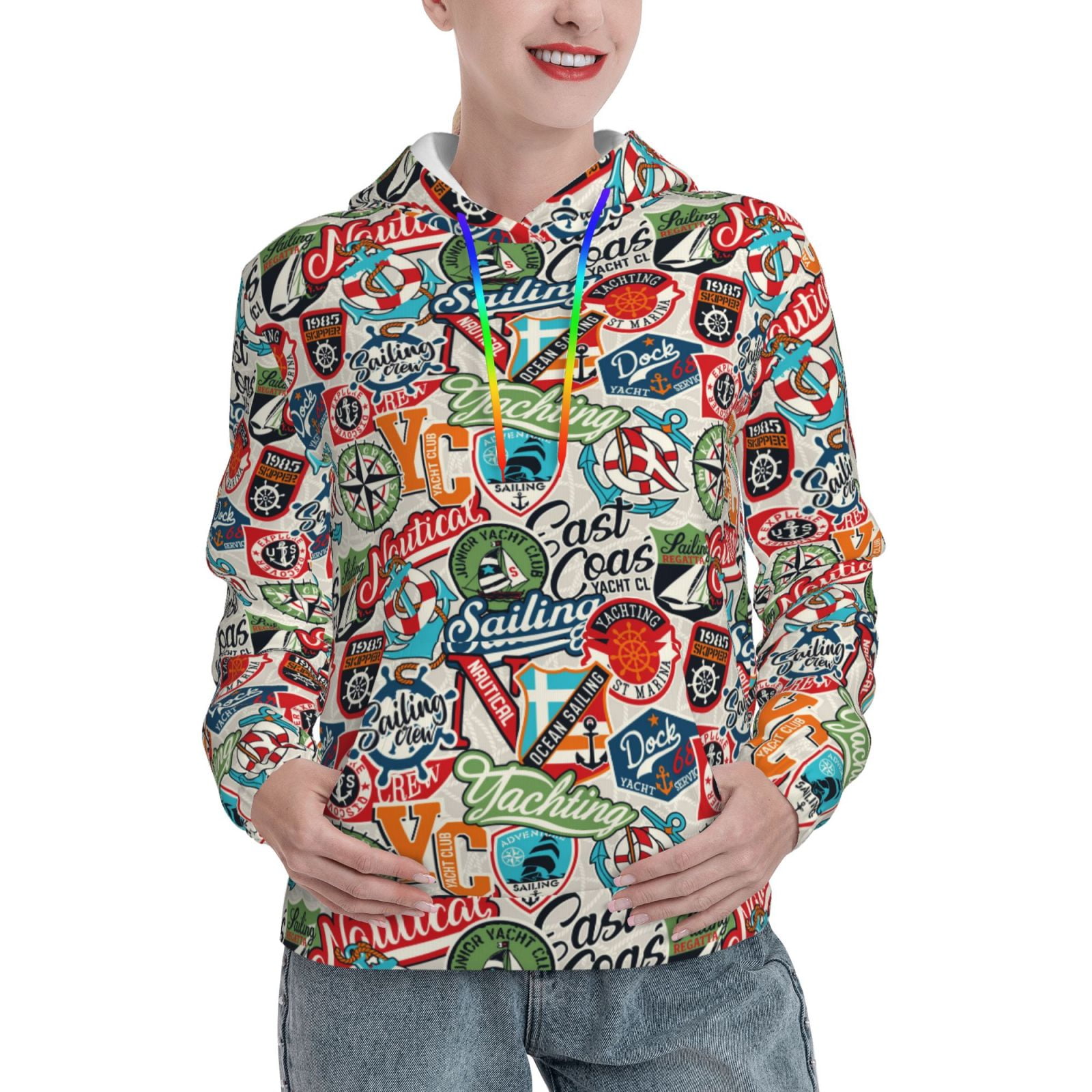 Cauagu Cute Nautical for Women's Hooded Sweatshirts Pullover Hoodie for Women Fall Workout Sweat ...