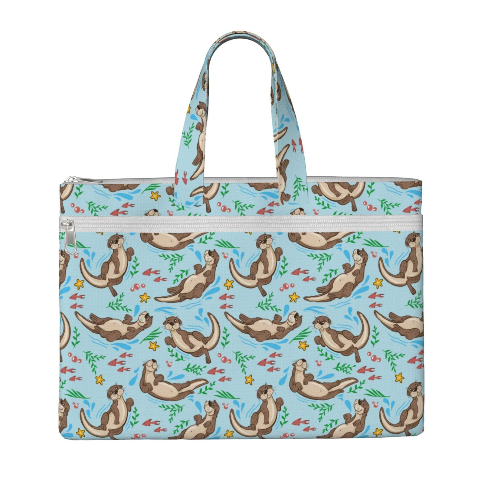Cauagu Cute Otters Pattern Canvas Tote File Bag, Zipper Tote Bag ...