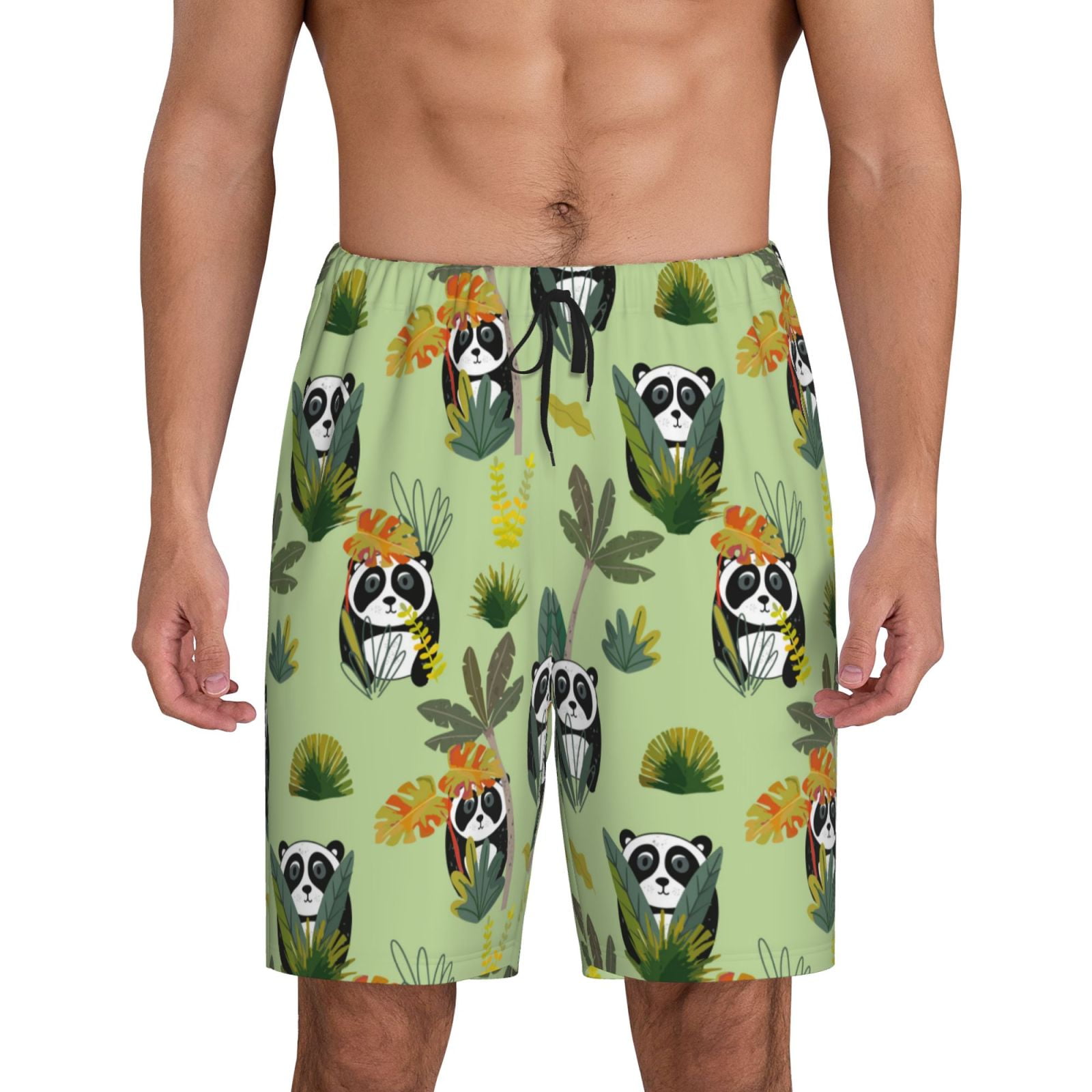 Cauagu Cute Panda Bear In Greenery Forest Print Pajama Bottoms for Men ...