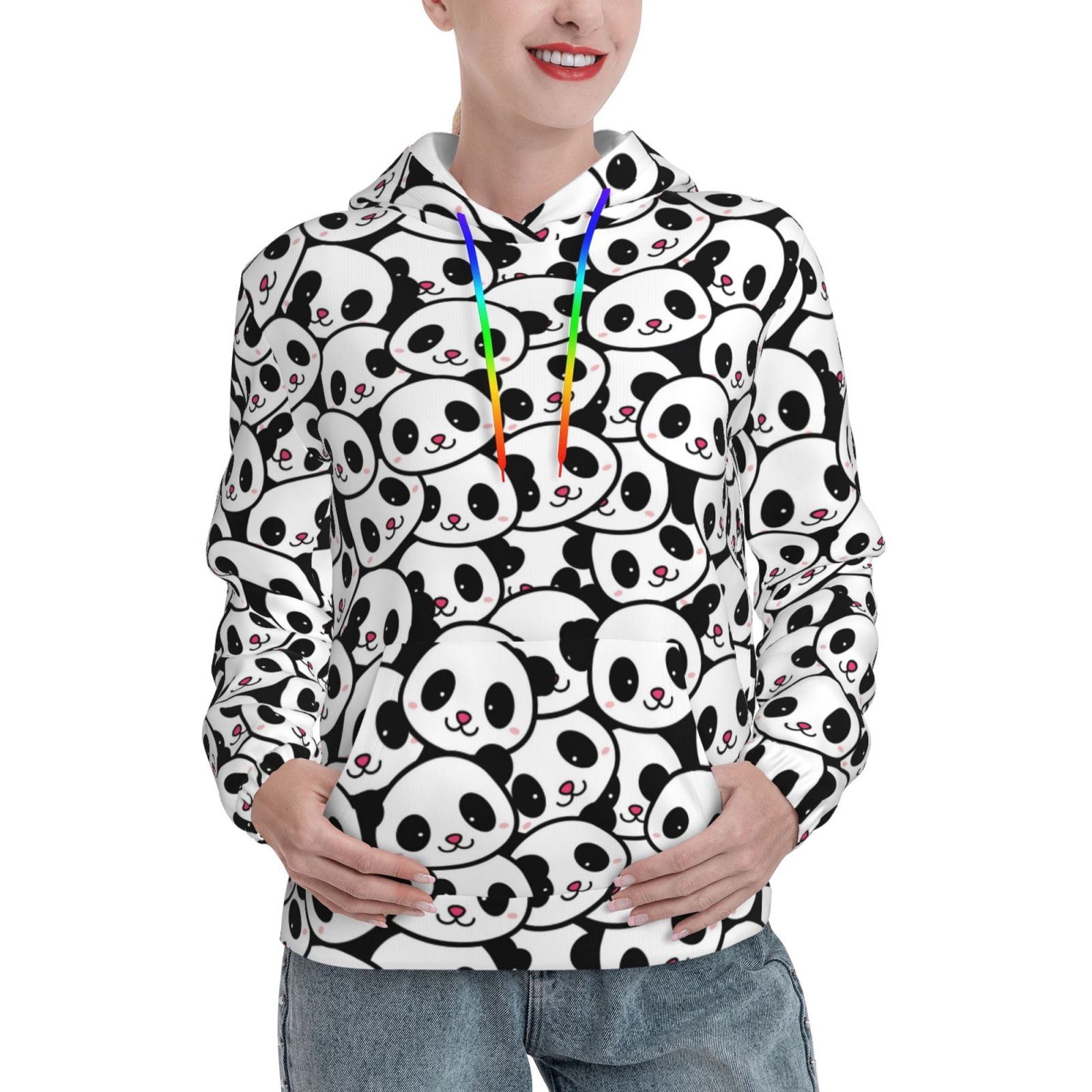 Cauagu Cute Panda Face for Women's Hooded Sweatshirts Pullover Hoodie for Women Fall Workout ...