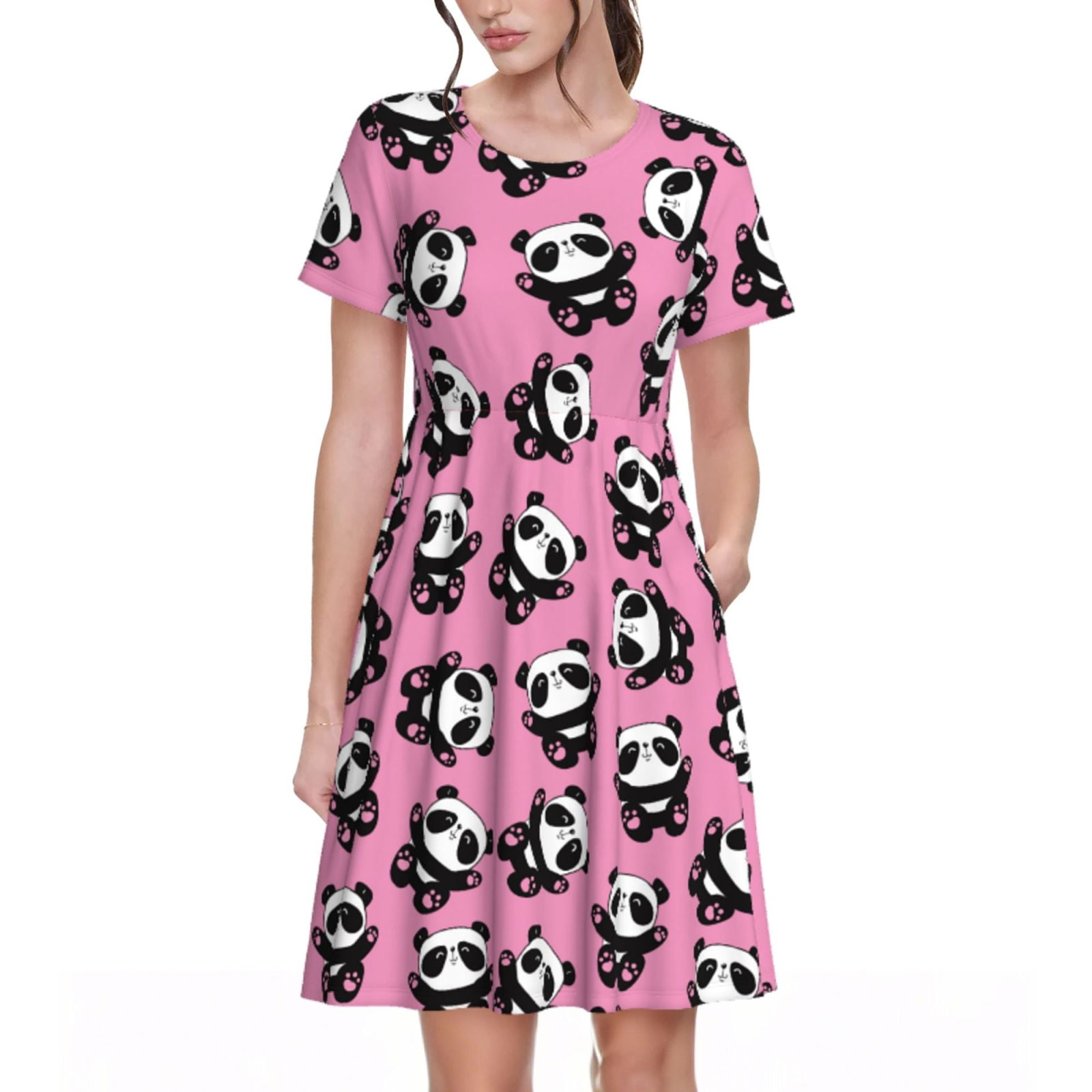 Cauagu Cute Panda Print Summer Dresses for Women 2025 Loose Short ...