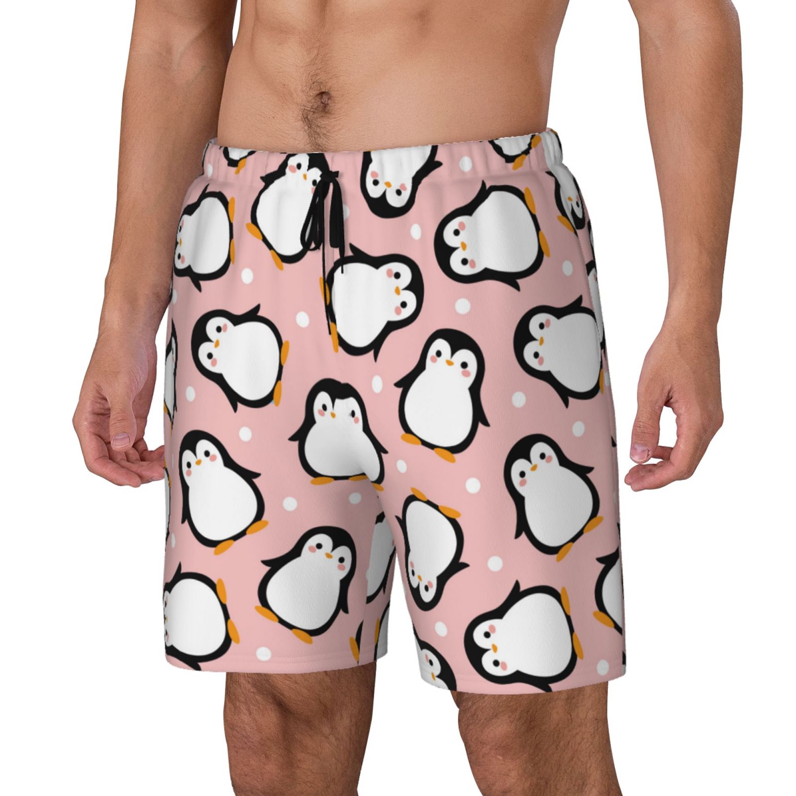 Cauagu Cute Penguin Print Mens Swim Trunks Quick Dry Board Shorts Swim ...