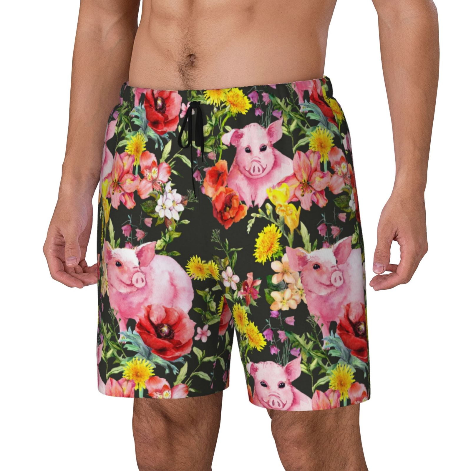 Cauagu Cute Pigs Sunflower Print Mens Swim Trunks Quick Dry Board ...