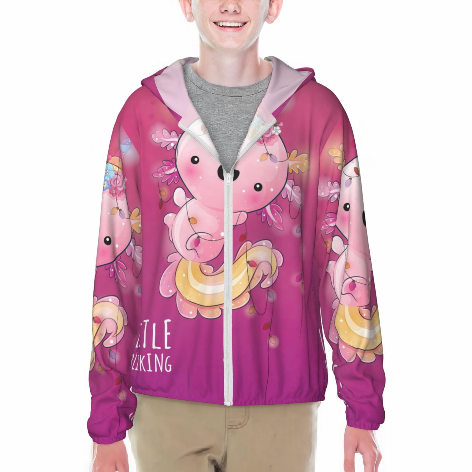 Cauagu Cute Pink Axolotl A Print Sun Protection Jacket for Teen,Full ...