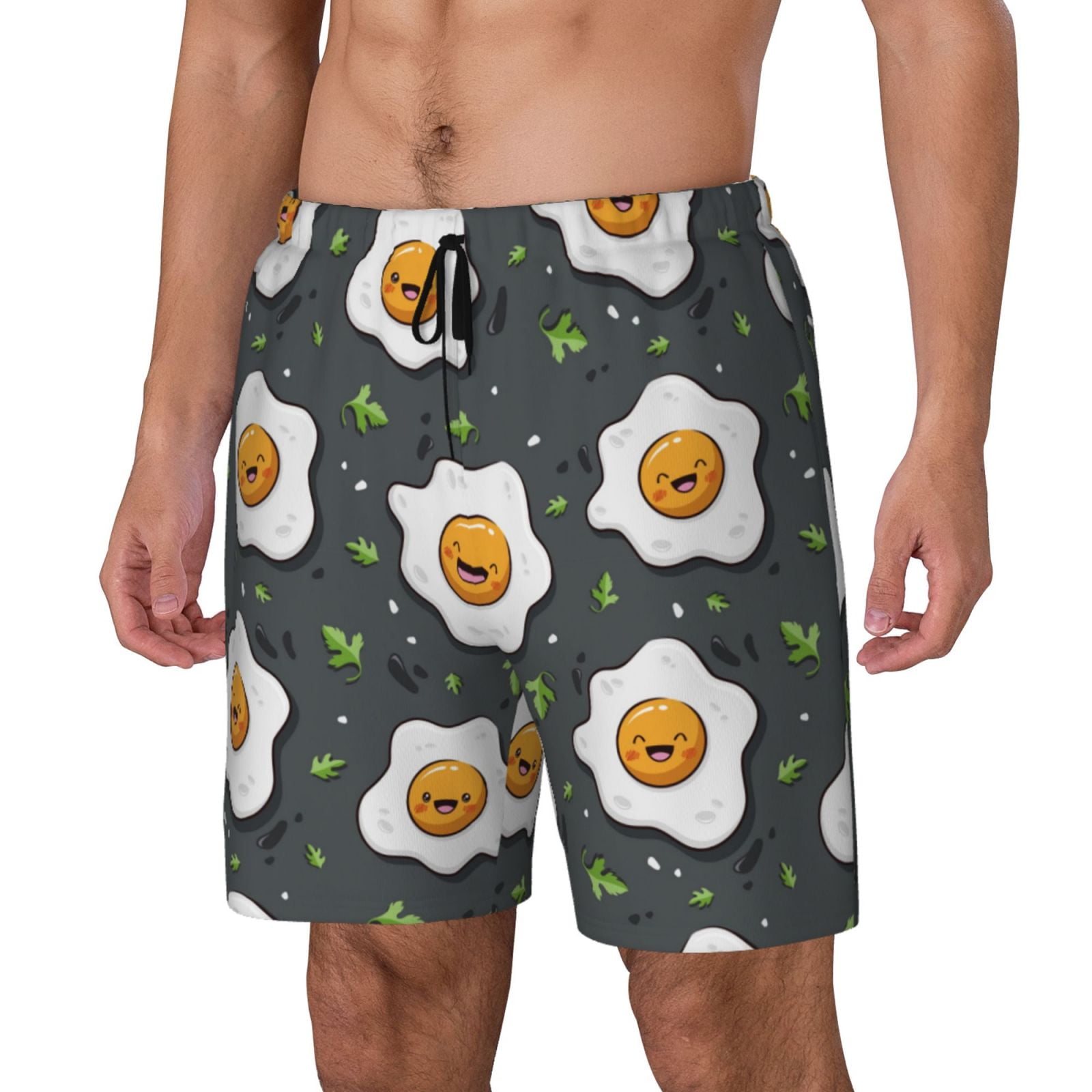 Cauagu Cute Poached Eggs Print Mens Swim Trunks Quick Dry Board Shorts ...