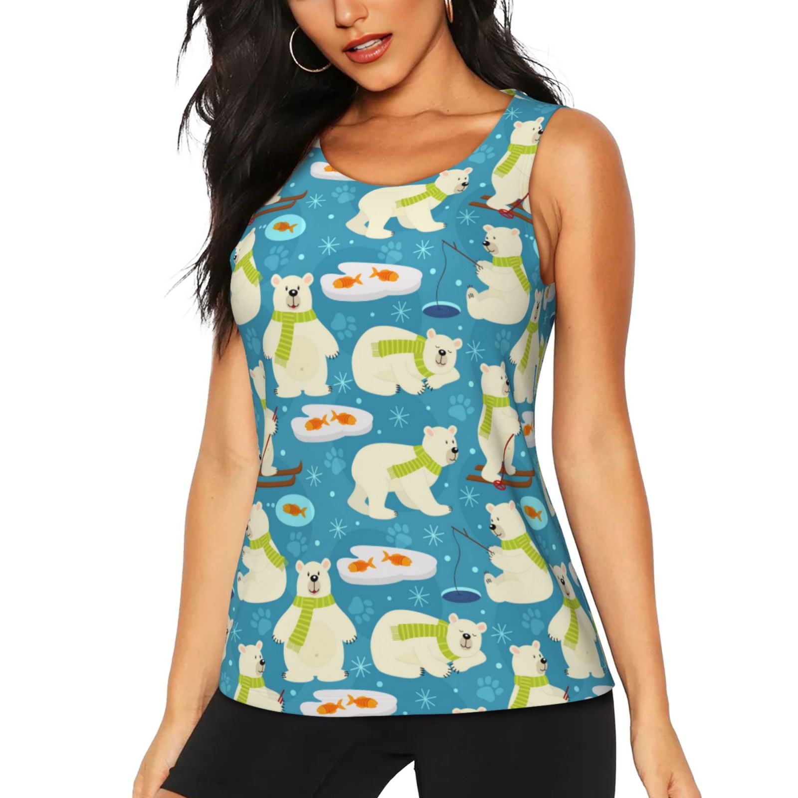 Cauagu Cute Polar Bear Fishing for Women's Workout Tank Tops Sleeveless ...