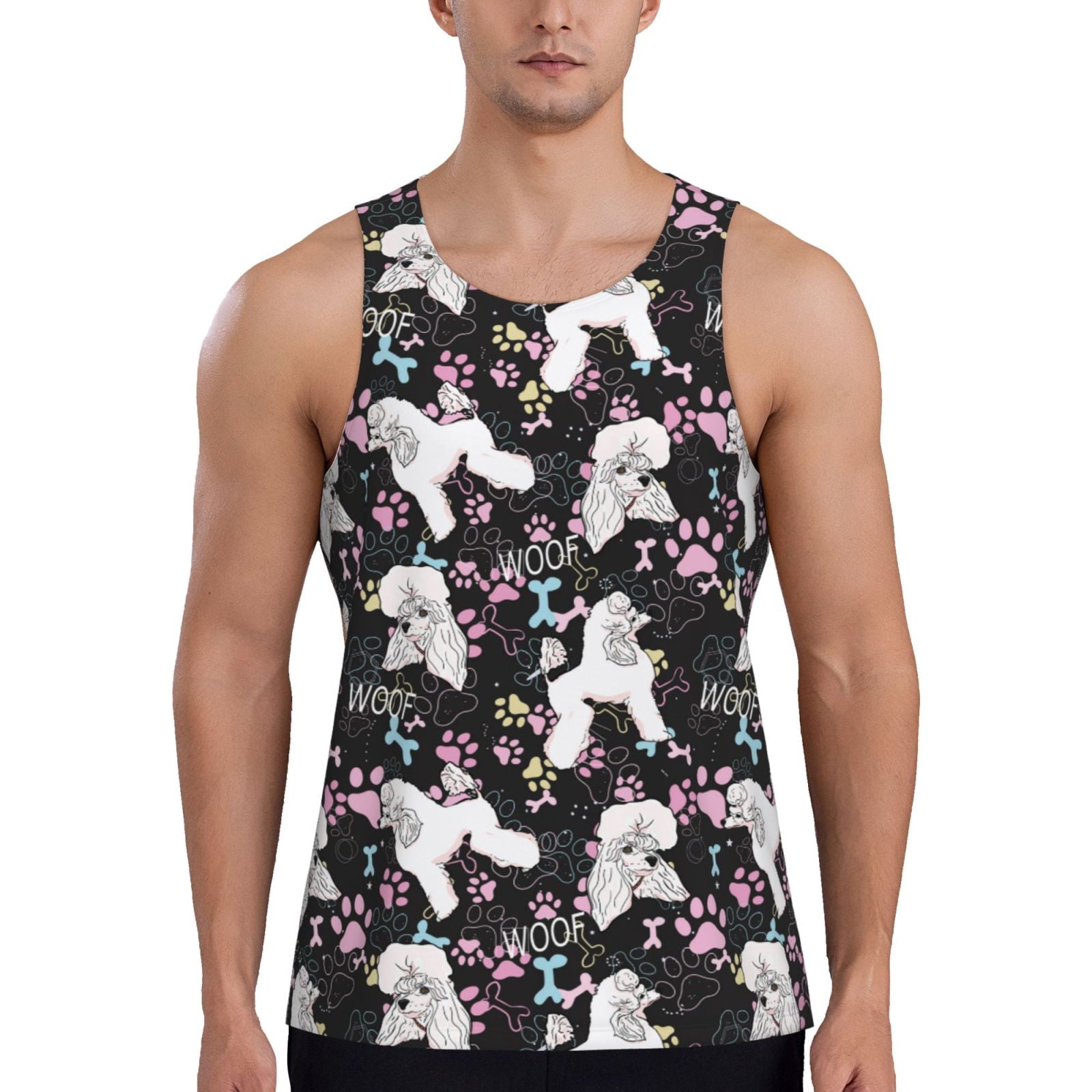 Cauagu Cute Poodle Dog Print Men's Sleeveless Muscle Shirts,Tank Tops ...