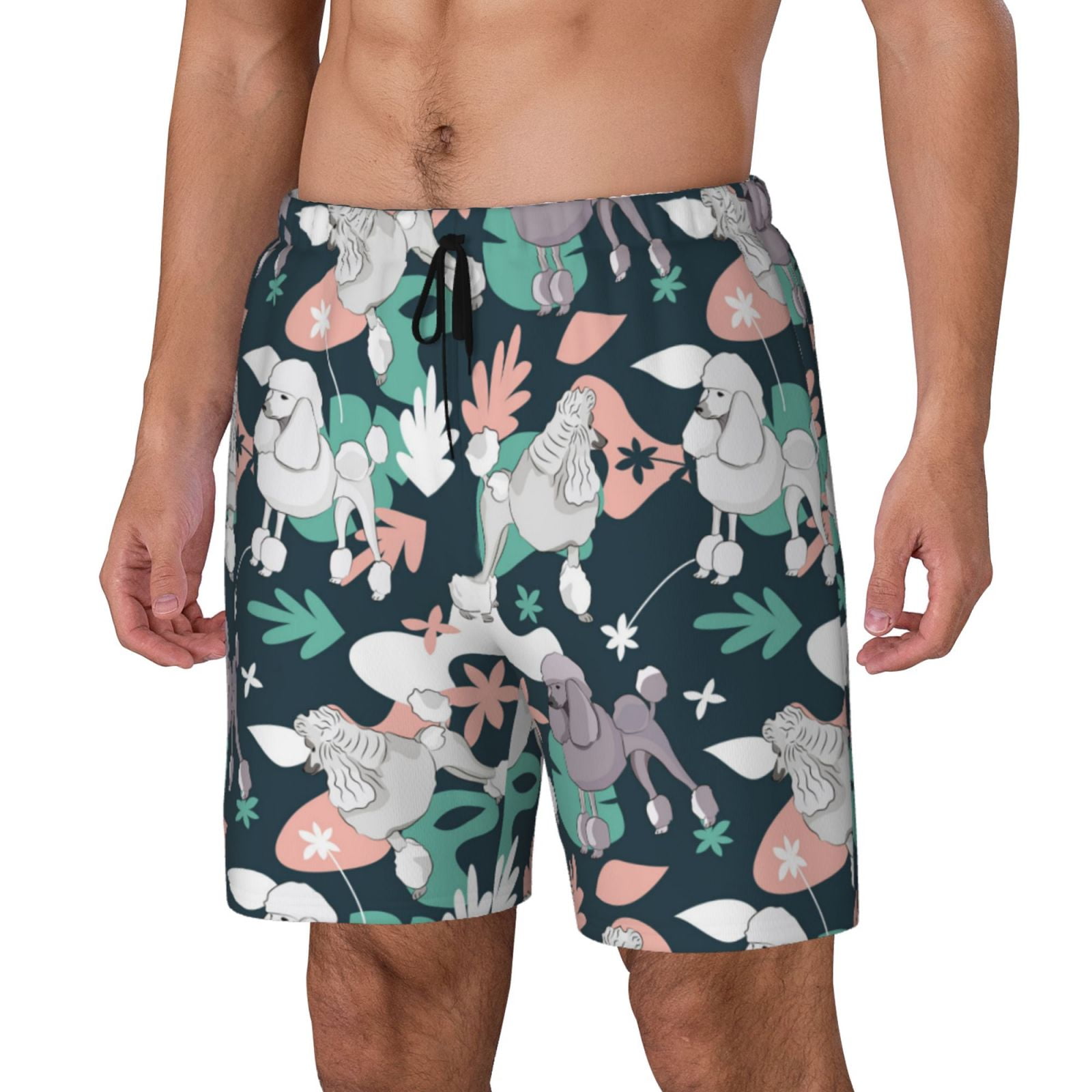 Cauagu Cute Poodle Dog Print Mens Swim Trunks Quick Dry Board Shorts ...