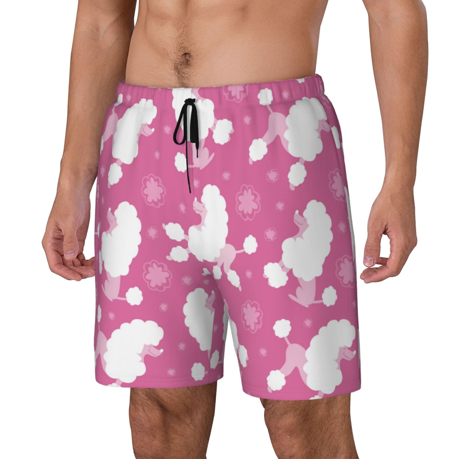 Cauagu Cute Poodle Dog Print Mens Swim Trunks Quick Dry Board Shorts ...