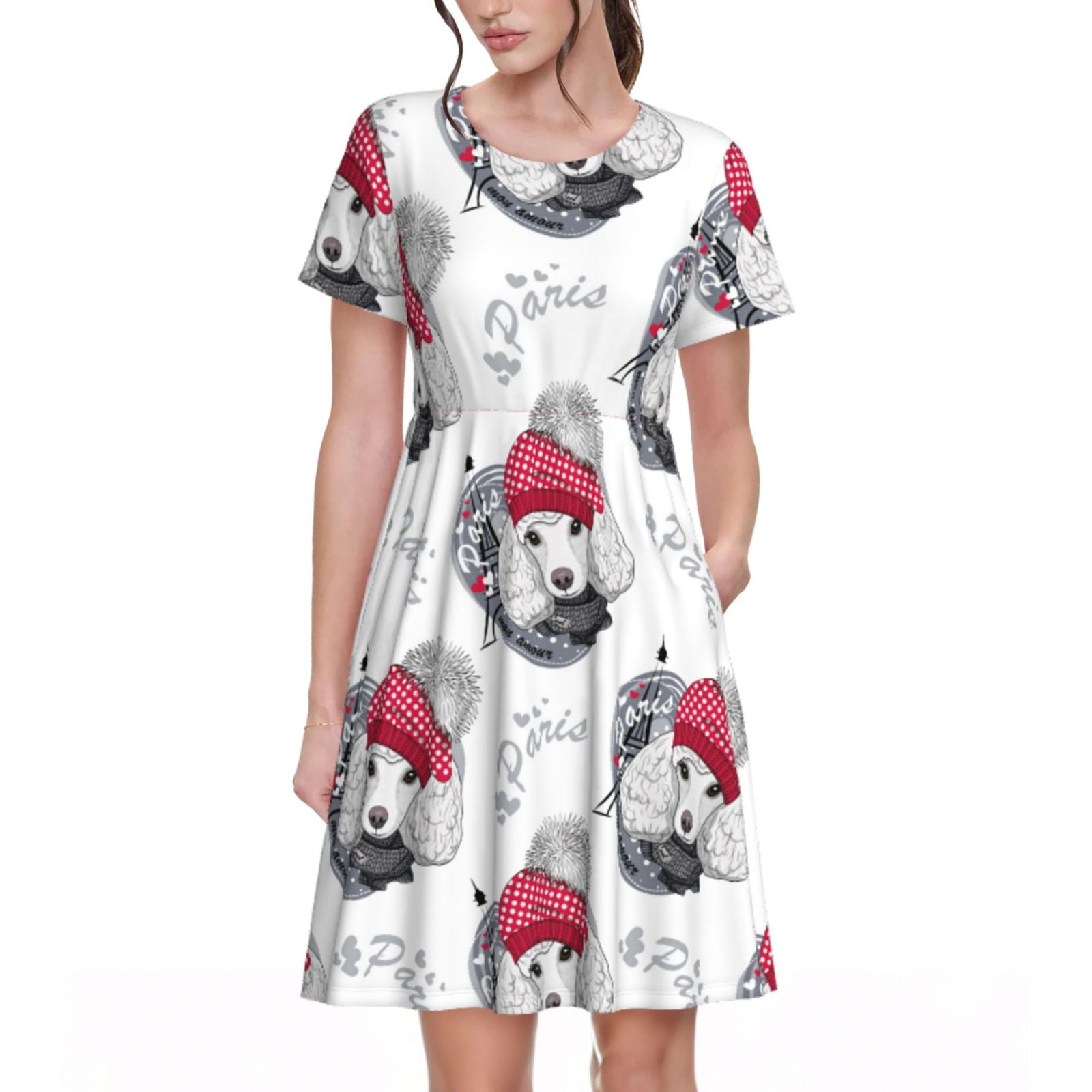 Cauagu Cute Poodle Dog Print Summer Dresses for Women 2025 Loose Short ...