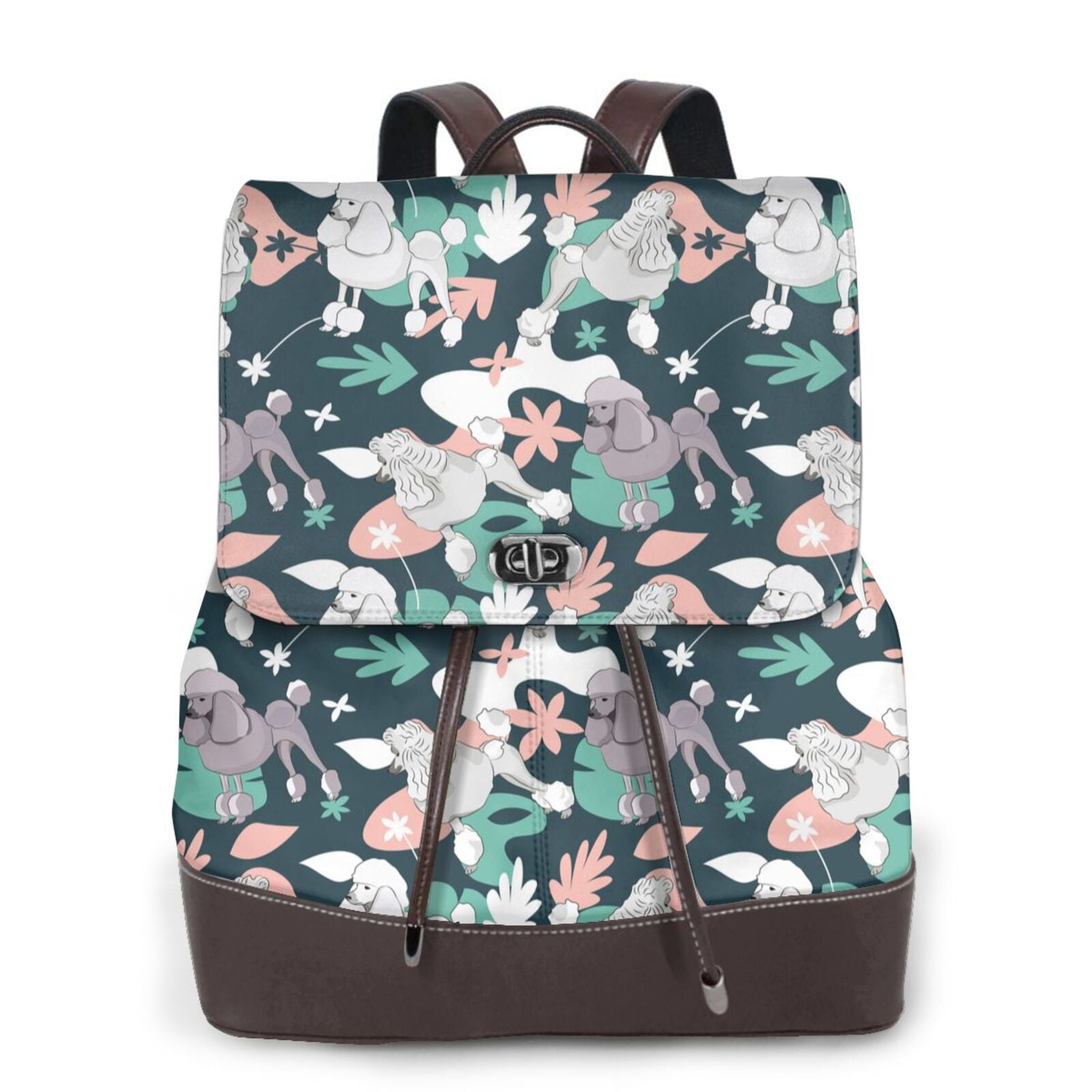 Cauagu Cute Poodle Dog Print Women's PU Leather Backpack,Fashion ...