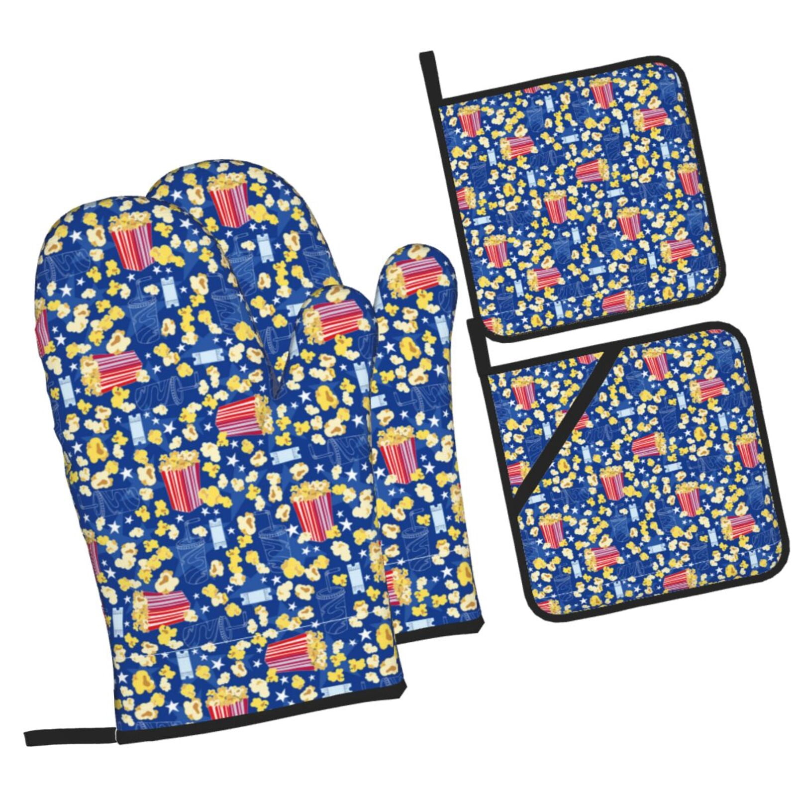 Cauagu Cute Popcorn Print Oven Mitts and Pot Holders 4 pcs Set,Extra ...