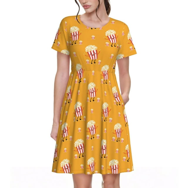 Cauagu Cute Popcorn Print Summer Dresses for Women 2025 Loose Short ...