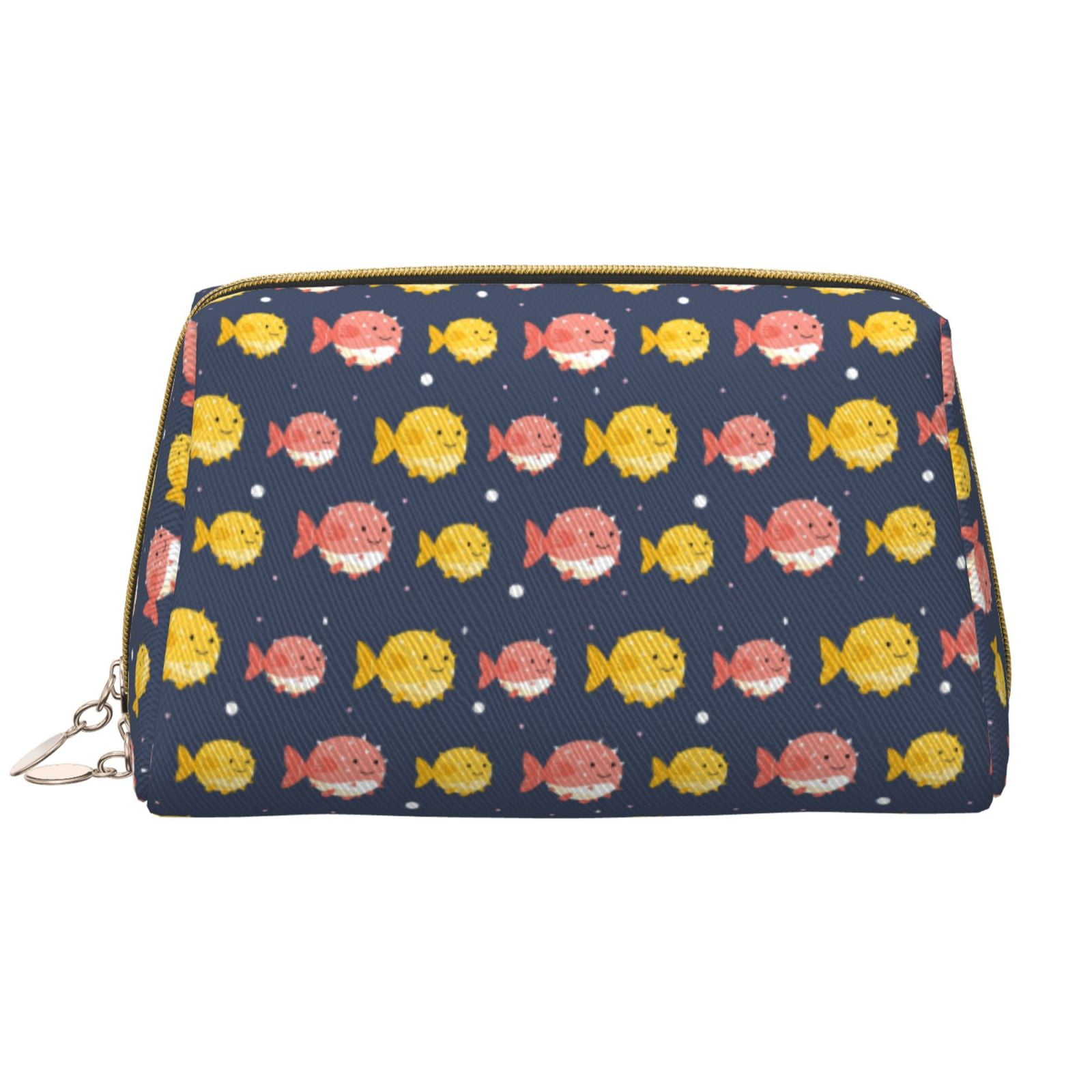Cauagu Cute Puffer Fish Print Large Cosmetic Bag,Portable Cosmetics ...