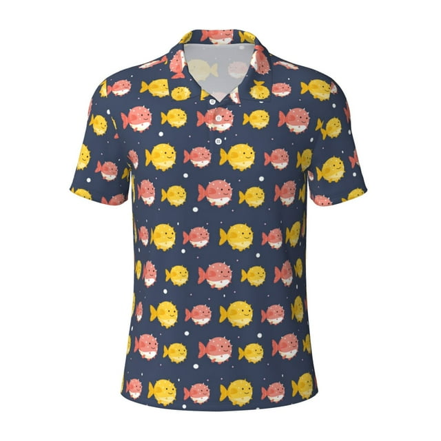 Cauagu Cute Puffer Fish Print Men's Polo Shirts, Short-Sleeve Polo ...