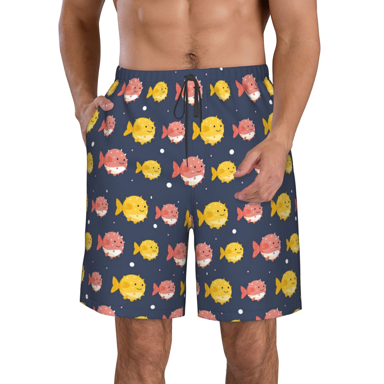 Cauagu Cute Puffer Fish Print Men's Swim Trunks,Hawaiian Bathing Suit ...