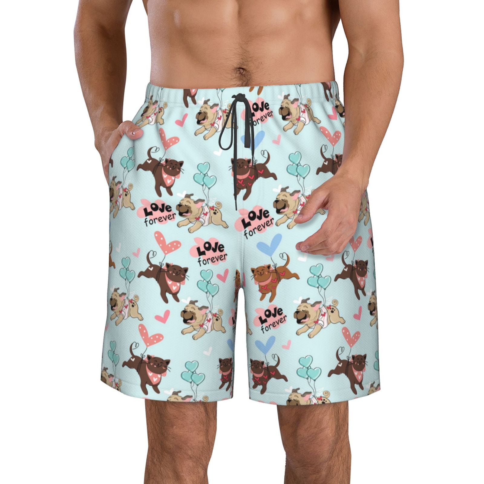 Cauagu Cute Pug Dogs Print Men's Swim Trunks,Hawaiian Bathing Suit ...