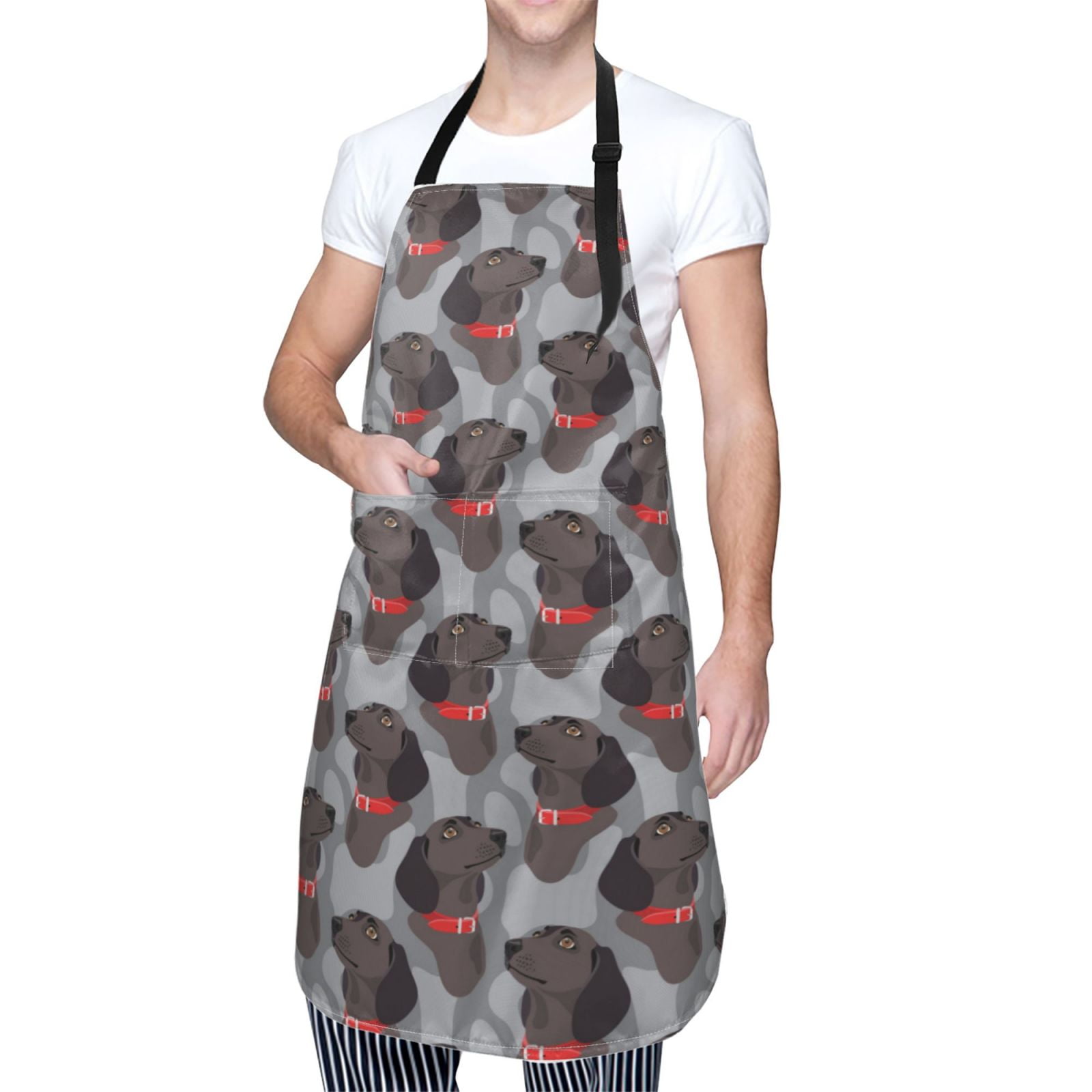 Cauagu Cute Puppy Black Aprons with Pockets,Waterproof Apron for Women ...