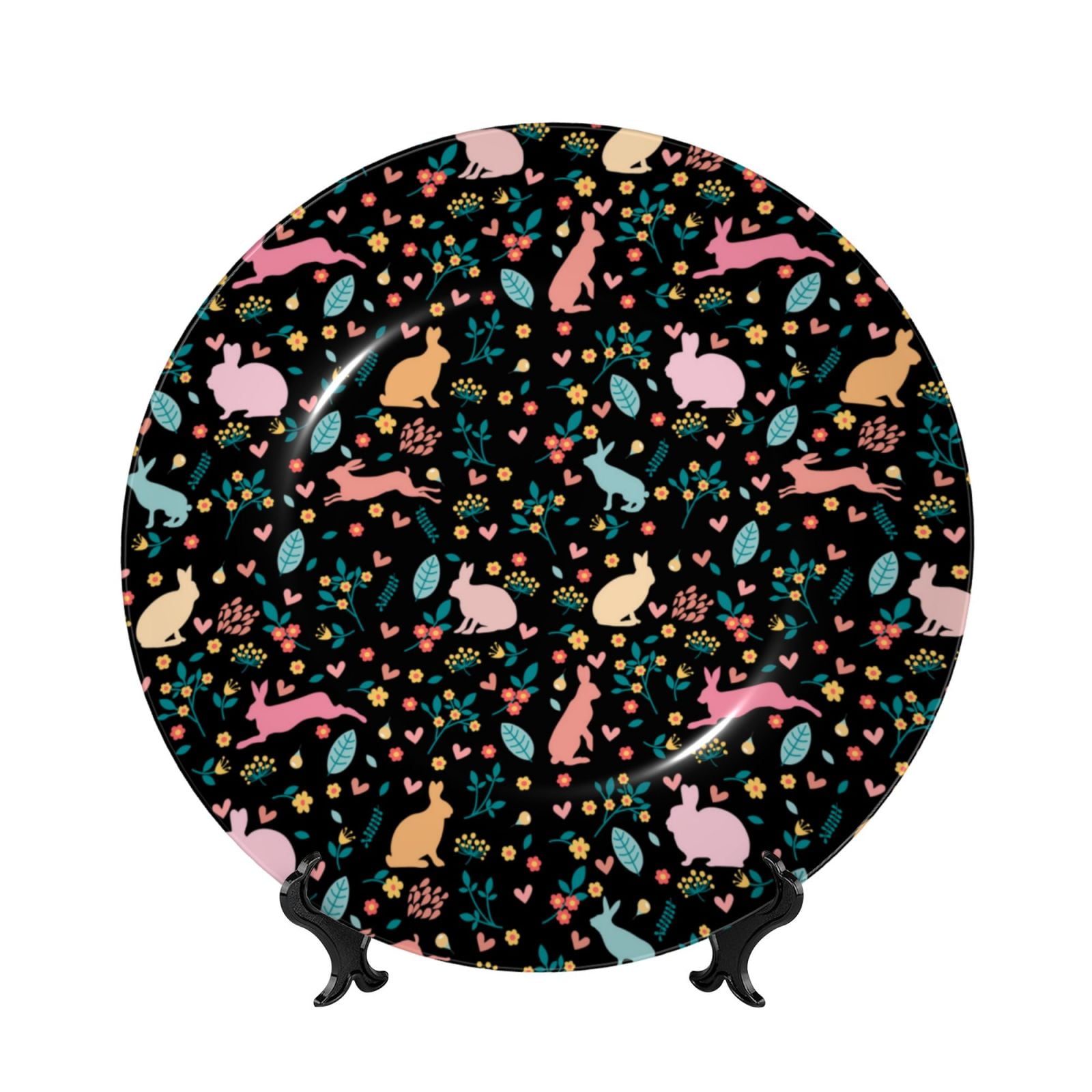 Cauagu Cute Rabbit And Flower Print Bone China Decorative Plate, Wall ...