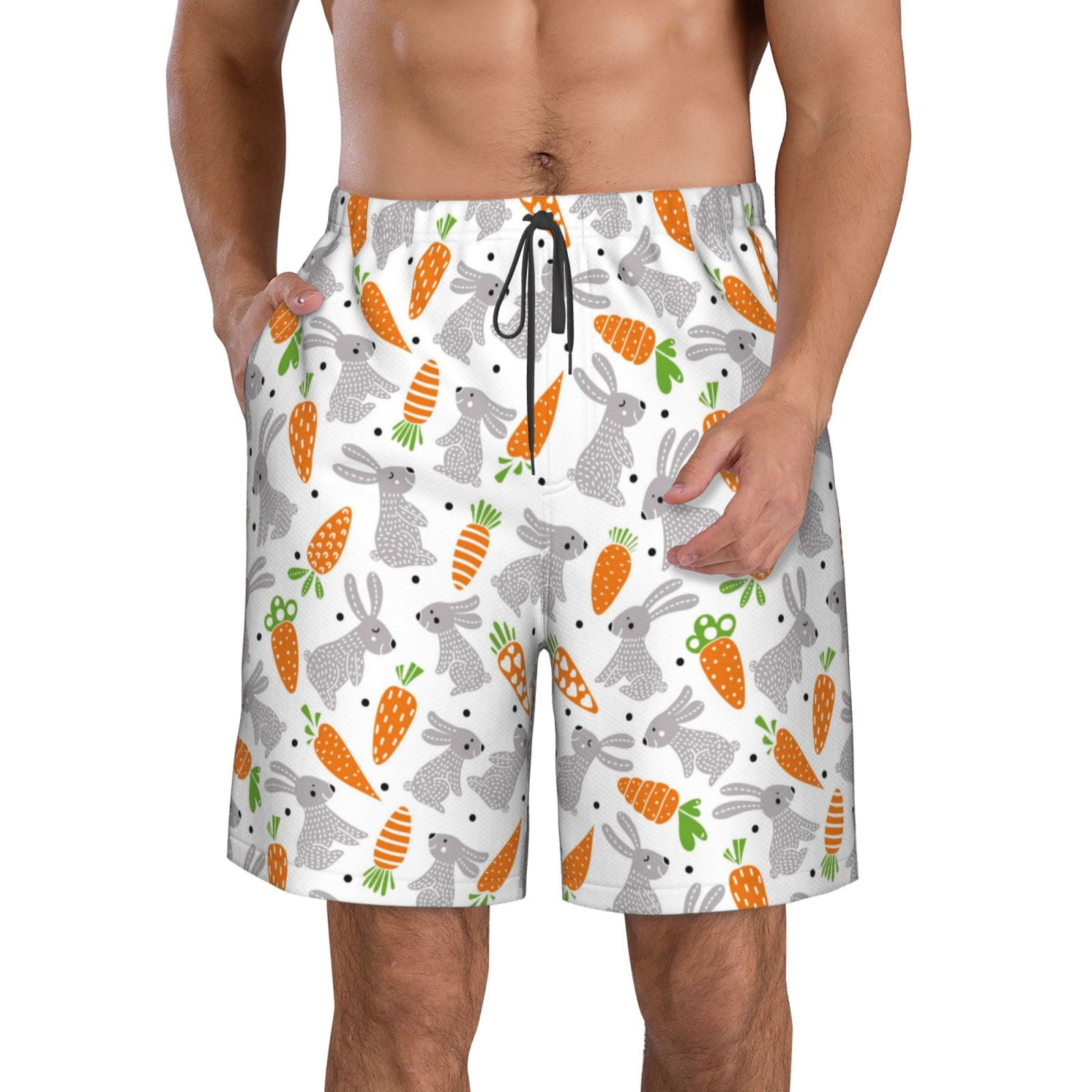 Cauagu Cute Rabbit Print Men's Swim Trunks,Hawaiian Bathing Suit ...