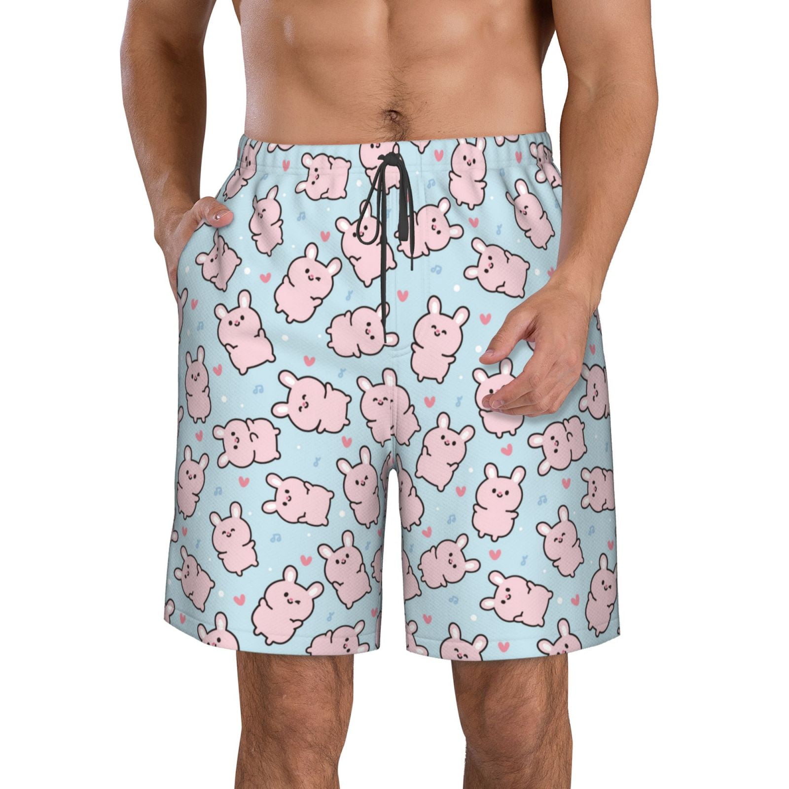 Cauagu Cute Rabbit Print Men's Swim Trunks,Hawaiian Bathing Suit ...