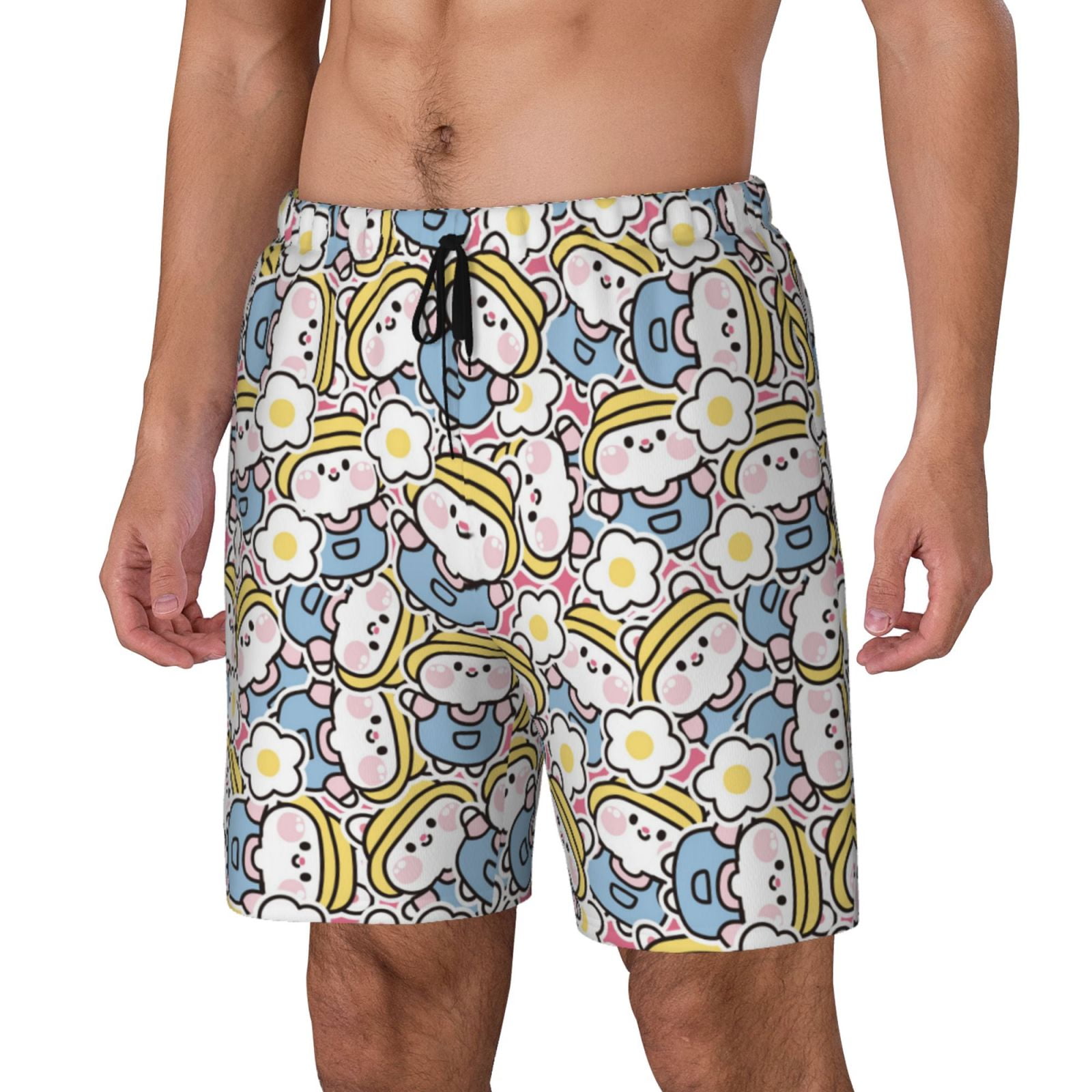Cauagu Cute Rabbit Print Mens Swim Trunks Quick Dry Board Shorts Swim ...