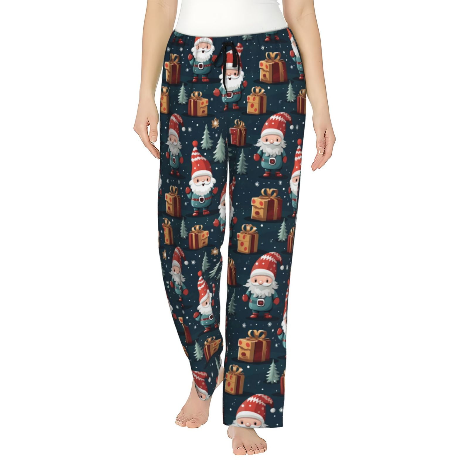Cauagu Cute Santa Claus Gift Pajama Pants for Women Loose Fit Wide Leg ...