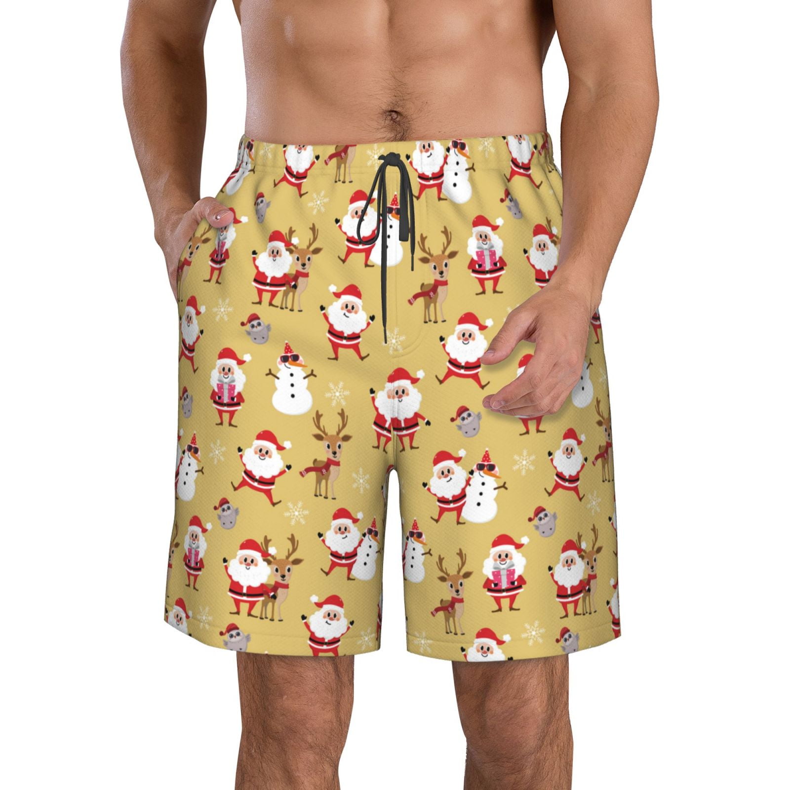 Cauagu Cute Santa and Reindeer Print Men's Swim Trunks,Hawaiian Bathing ...