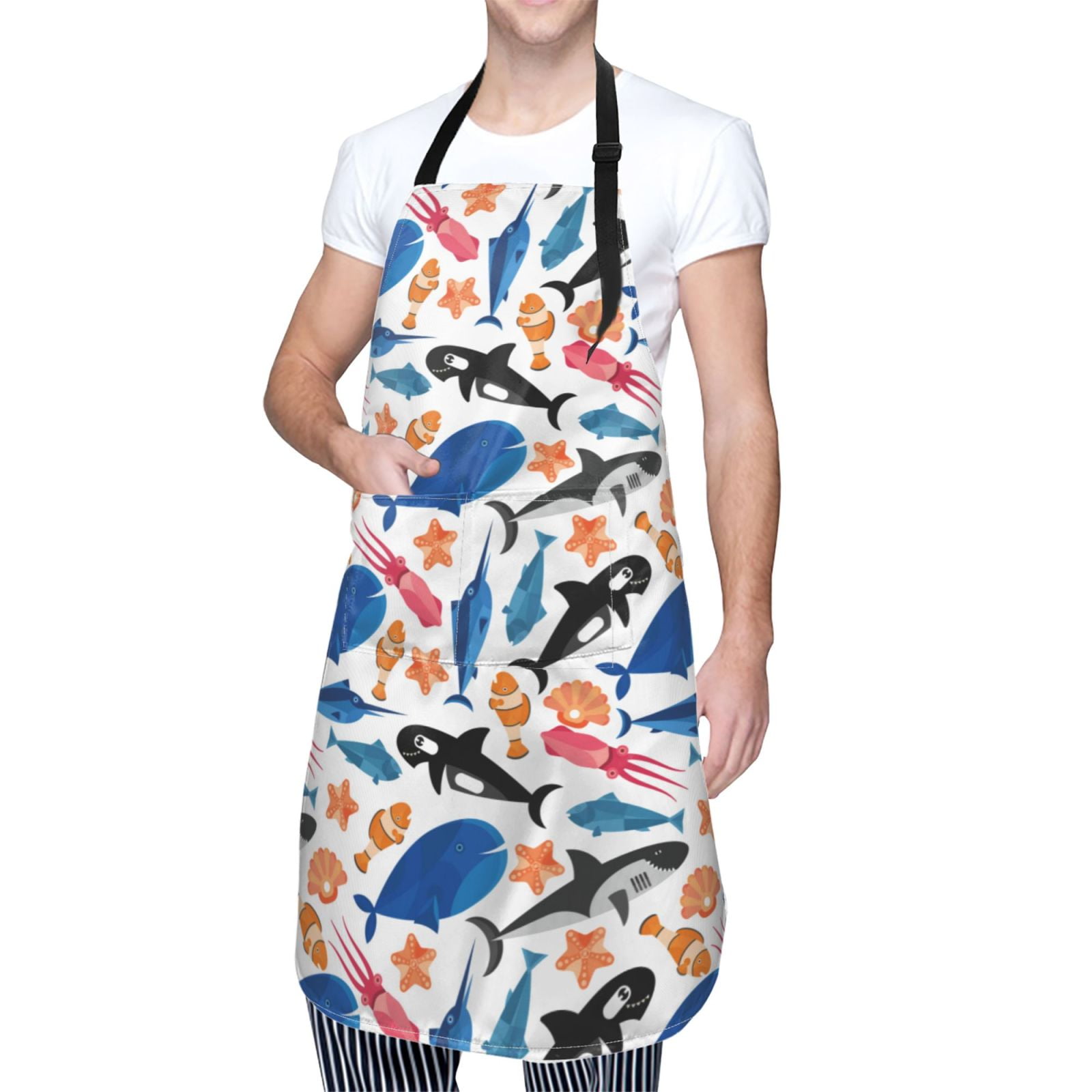 Cauagu Cute Sea Animals Aprons with Pockets,Waterproof Apron for Women ...