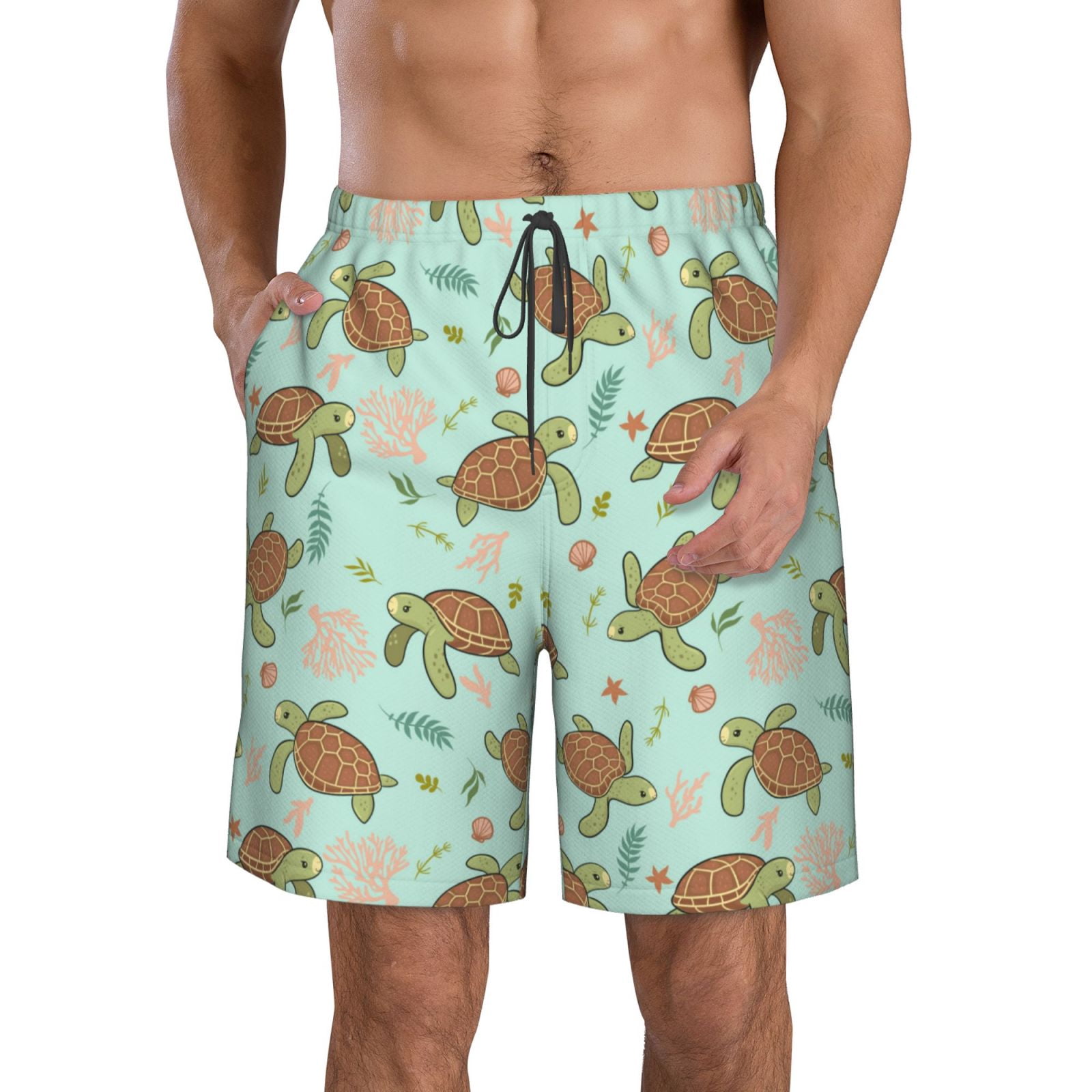 Cauagu Cute Sea Turtles Print Men's Swim Trunks,Hawaiian Bathing Suit ...