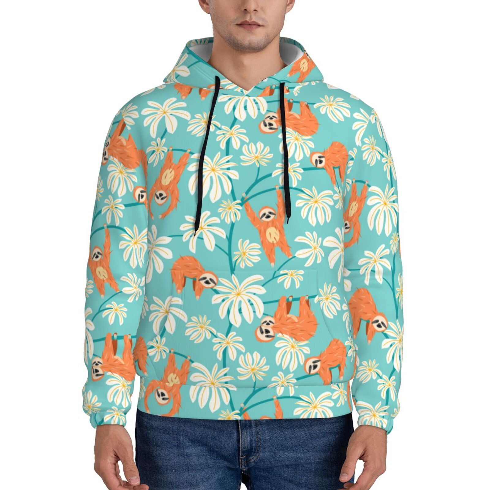 Cauagu Cute Sloth on Floral Tree for Men's Pullover Hooded Sweatshirt ...
