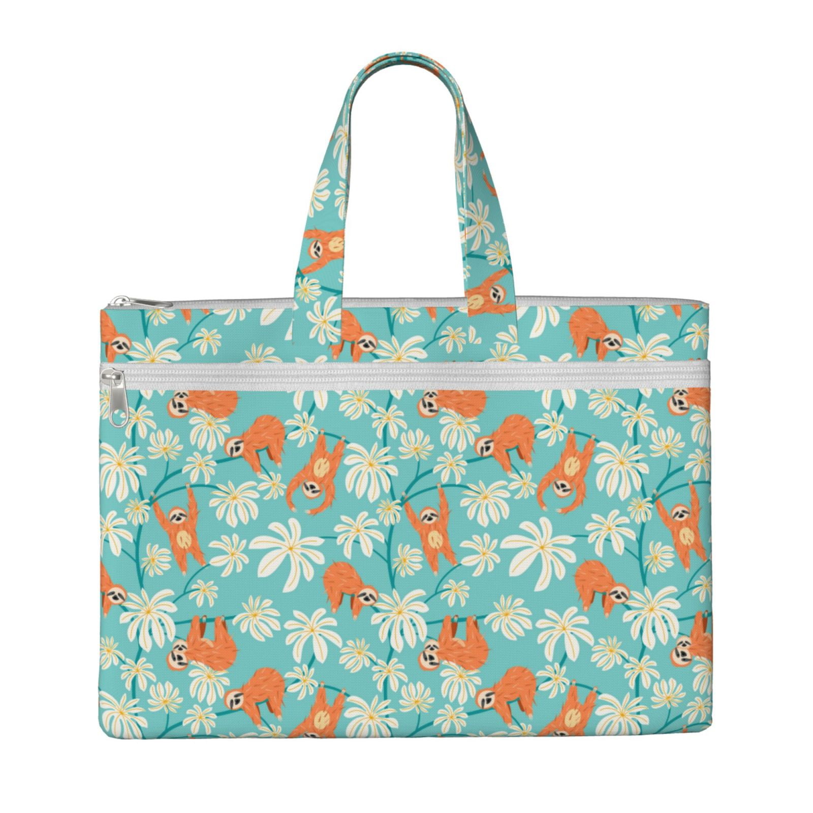 Cauagu Cute Sloth on Floral Tree Pattern Canvas Tote File Bag, Zipper ...