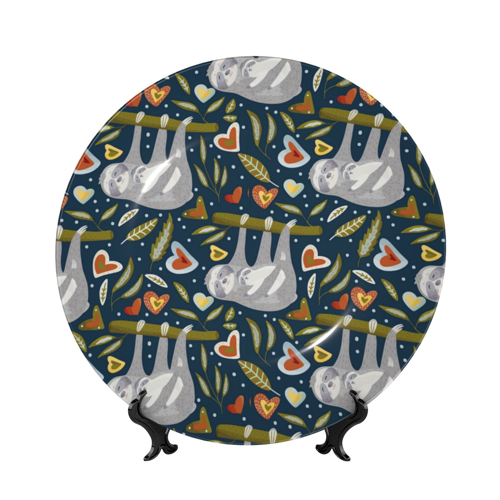 Cauagu Cute Sloth Print Bone China Decorative Plate, Wall Mount Plate ...