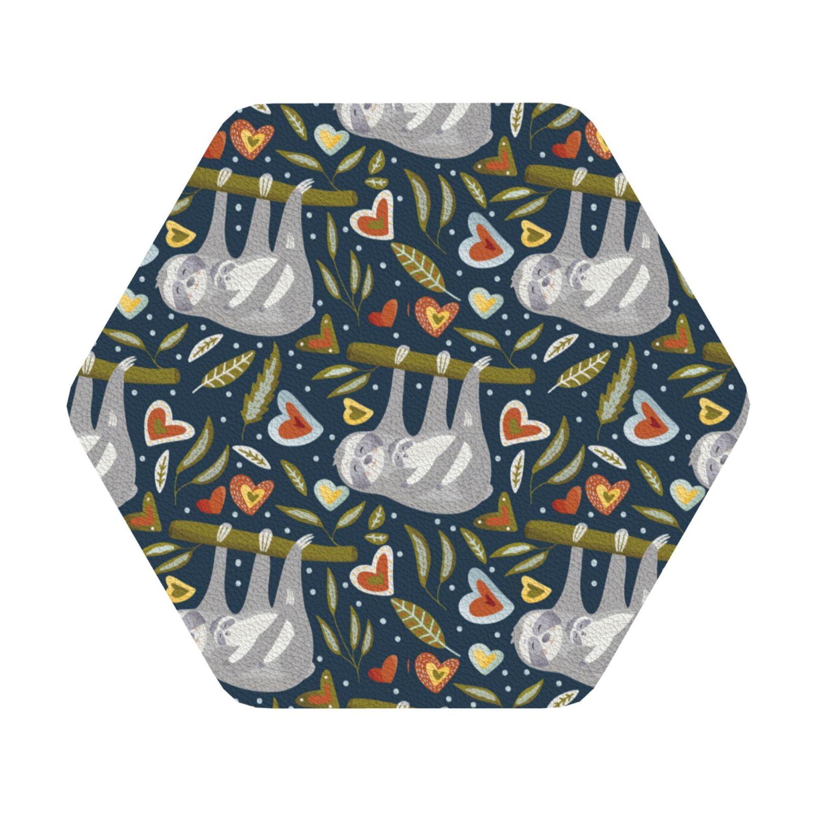 Cauagu Cute Sloth for Round Coaster,Drink Coasters Set of 4 Leather Bar ...