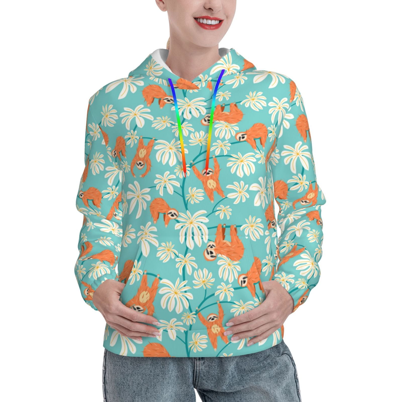 Cauagu Cute Sloth on Floral Tree for Women's Hooded Sweatshirts ...